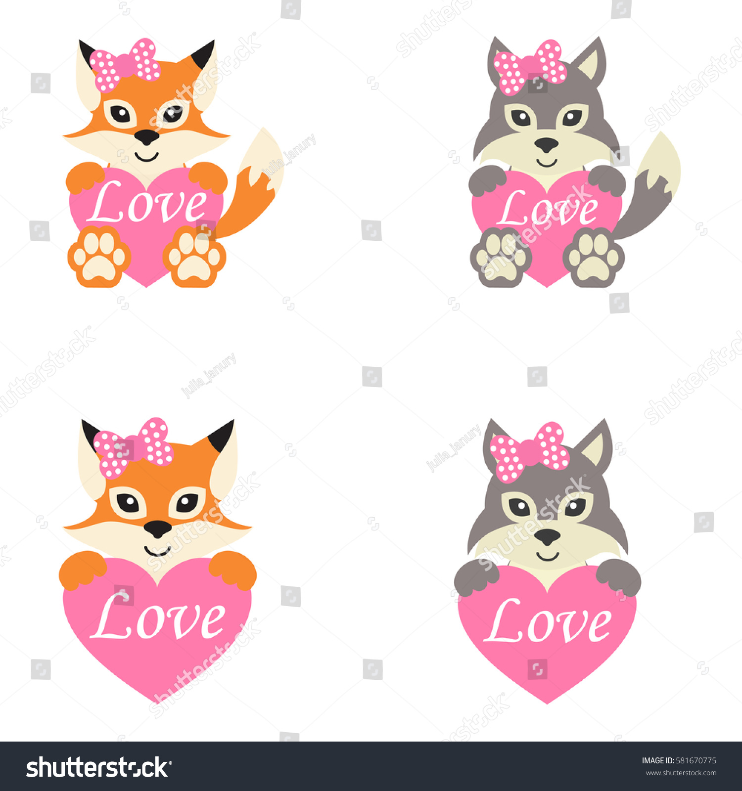 Cute Wolf Fox Set Stock Vector (Royalty Free) 581670775