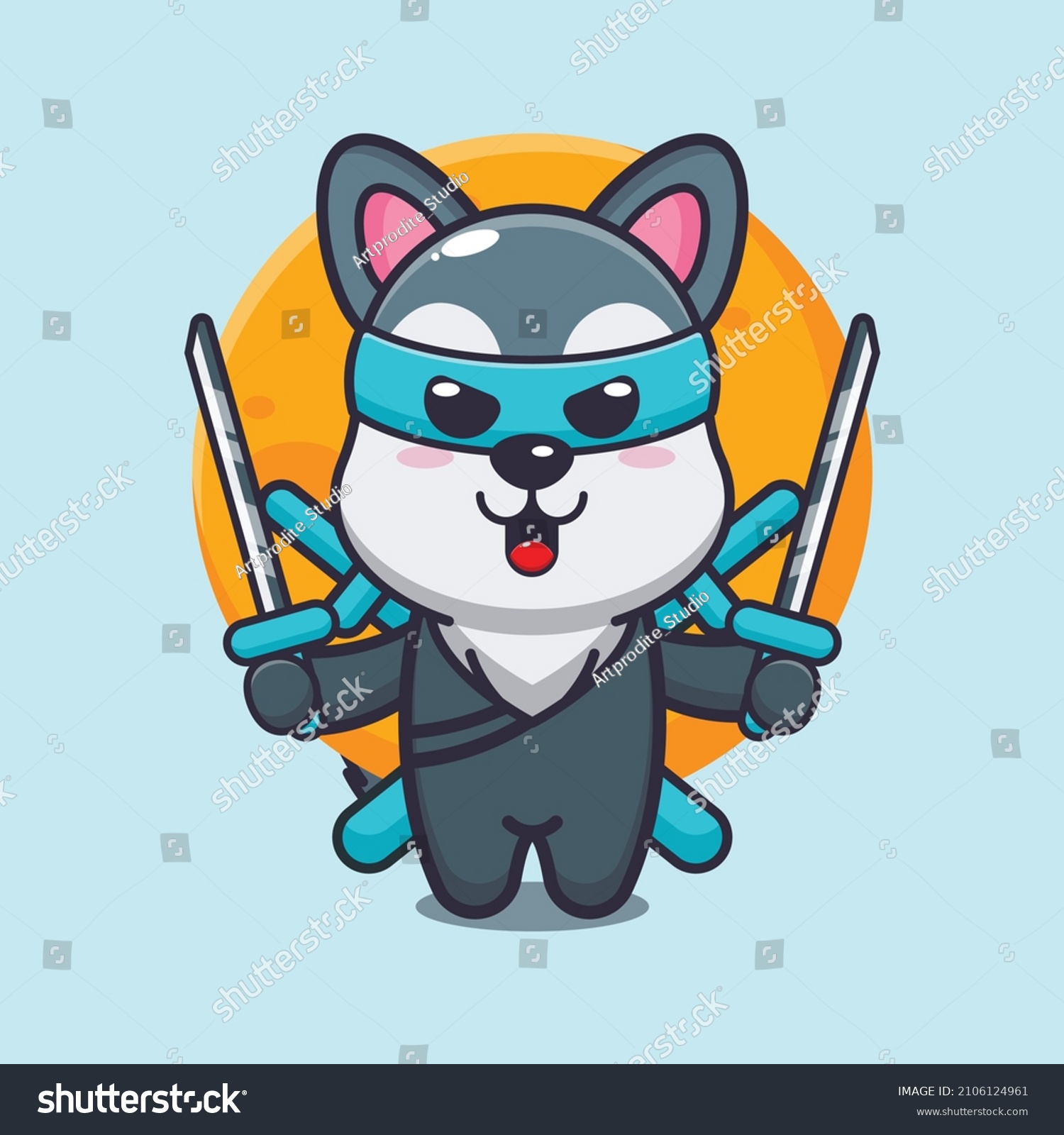 Cute Wolf Ninja Cartoon Vector Illustration Stock Vector (Royalty Free ...