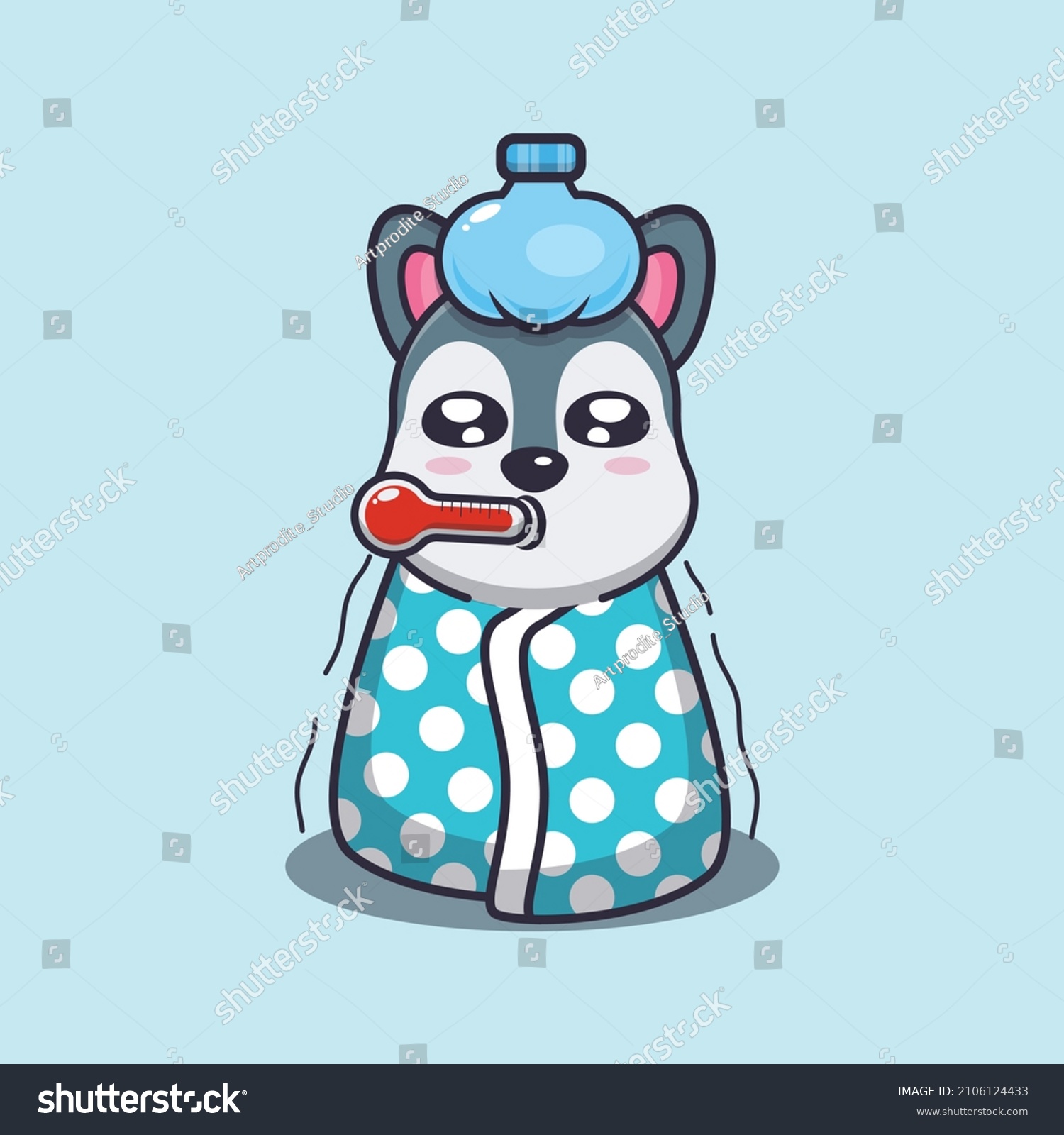 Cute Wolf Sick Cartoon Vector Illustration Stock Vector (Royalty Free ...