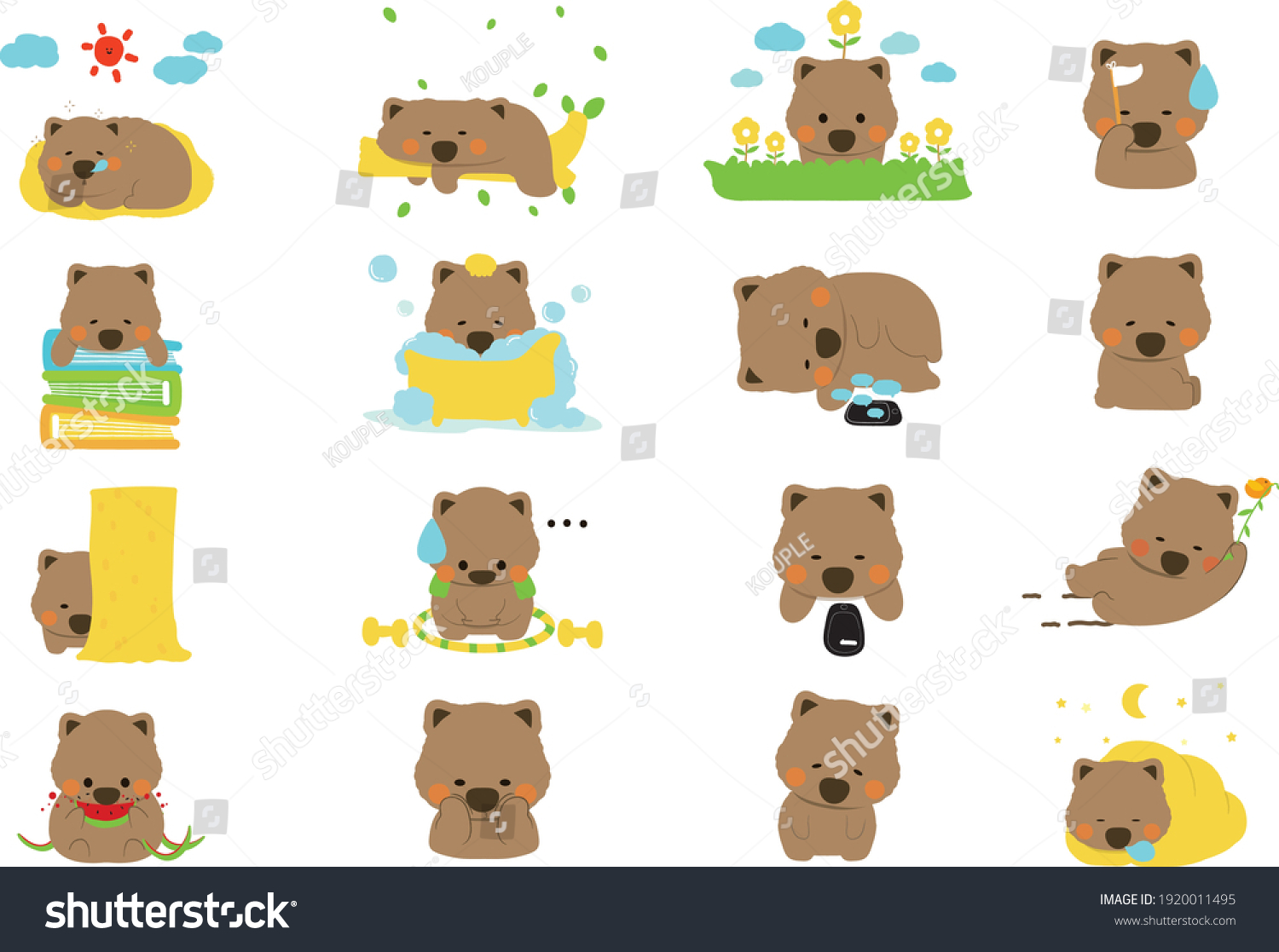 Cute Wombat Cartoon Vector Set Stock Vector (Royalty Free) 1920011495