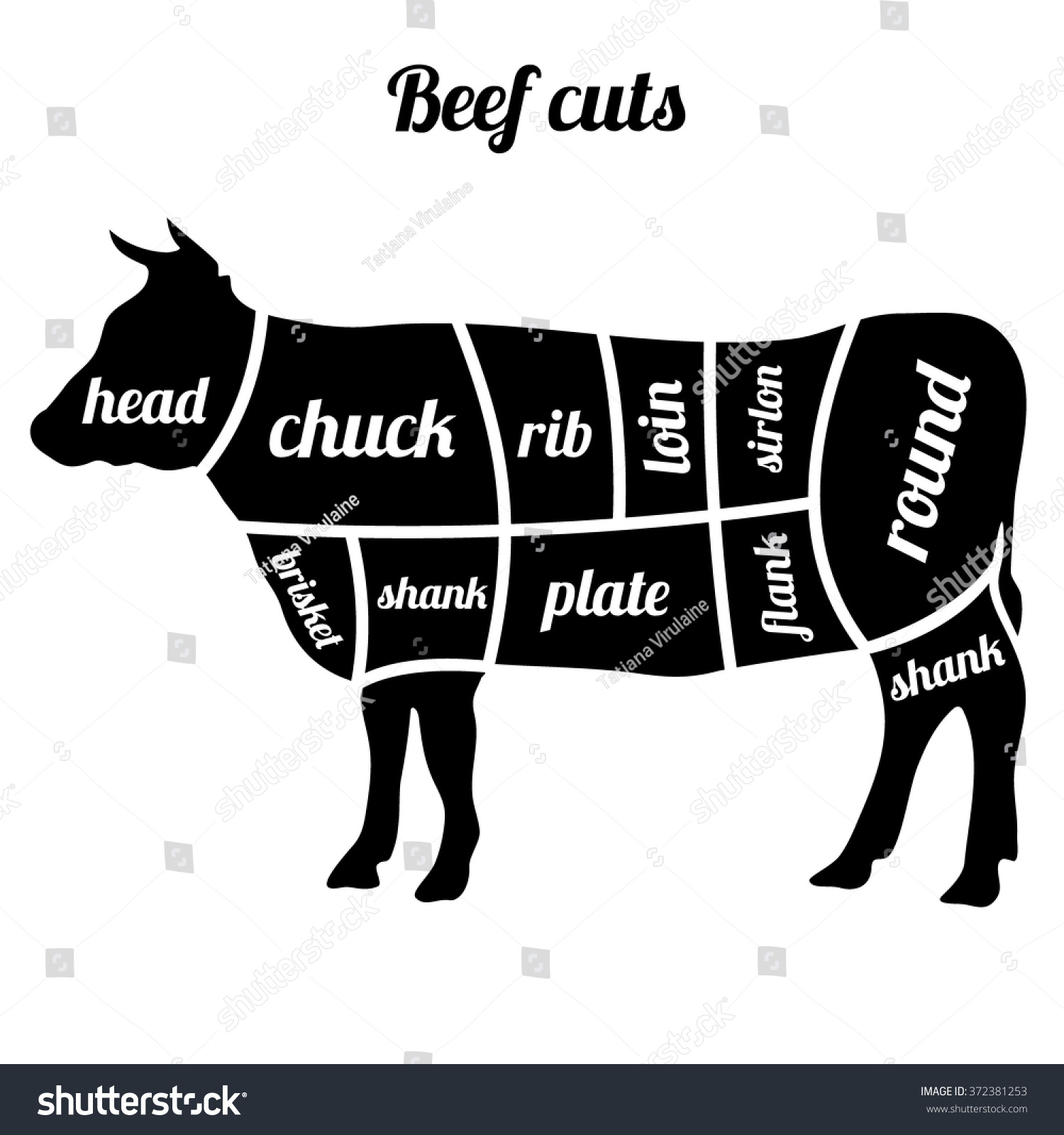 Cuts Beef Vector Illustration Stock Vector 372381253 Shutterstock