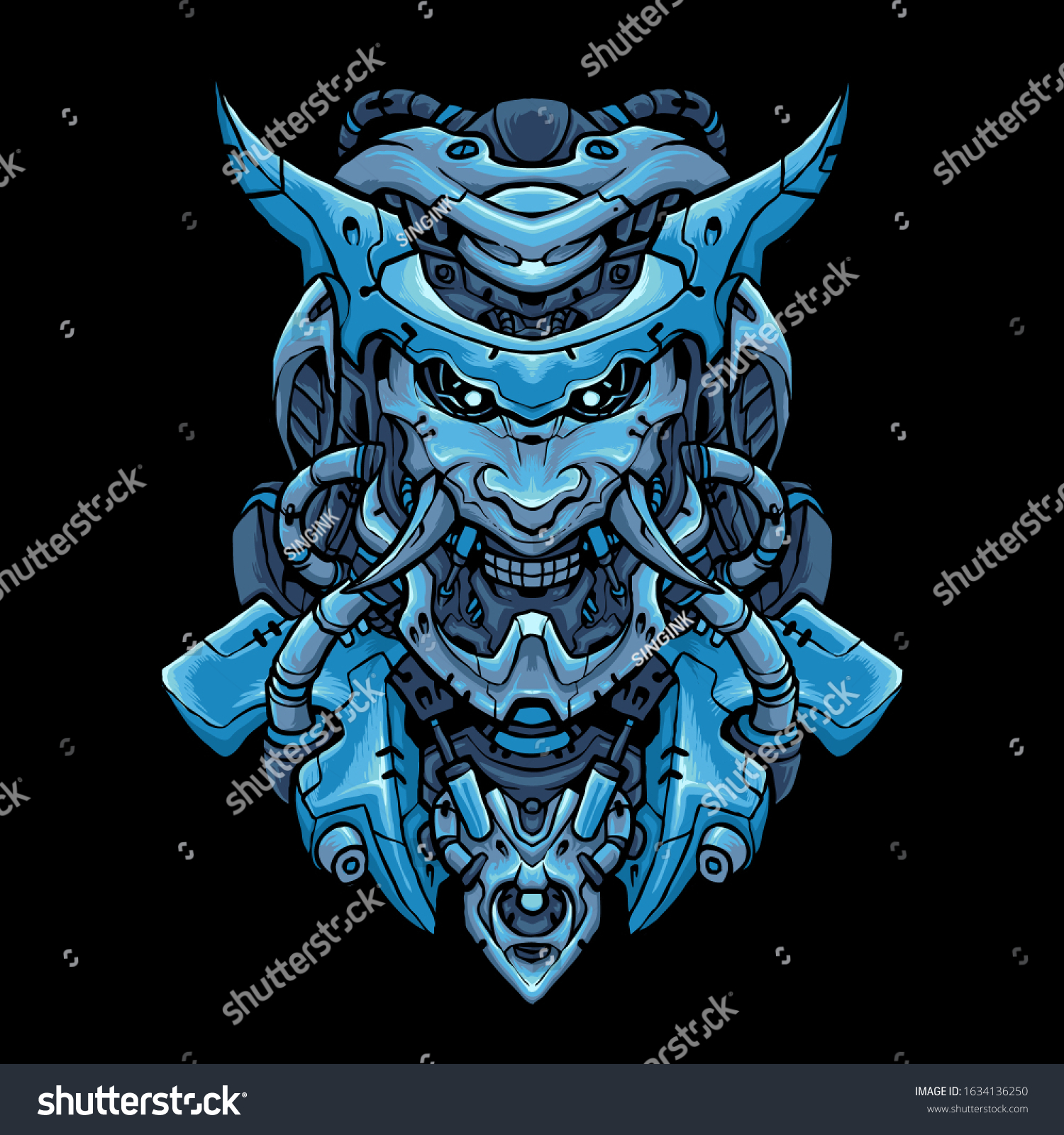 Cyber Oni Head Vector Illustration: vector de stock (libre de regalías ...