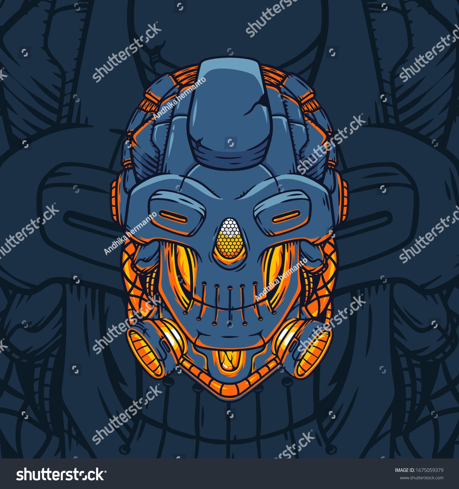 Cyber Robot Skull Illustration Vector Stock Vector (Royalty Free ...