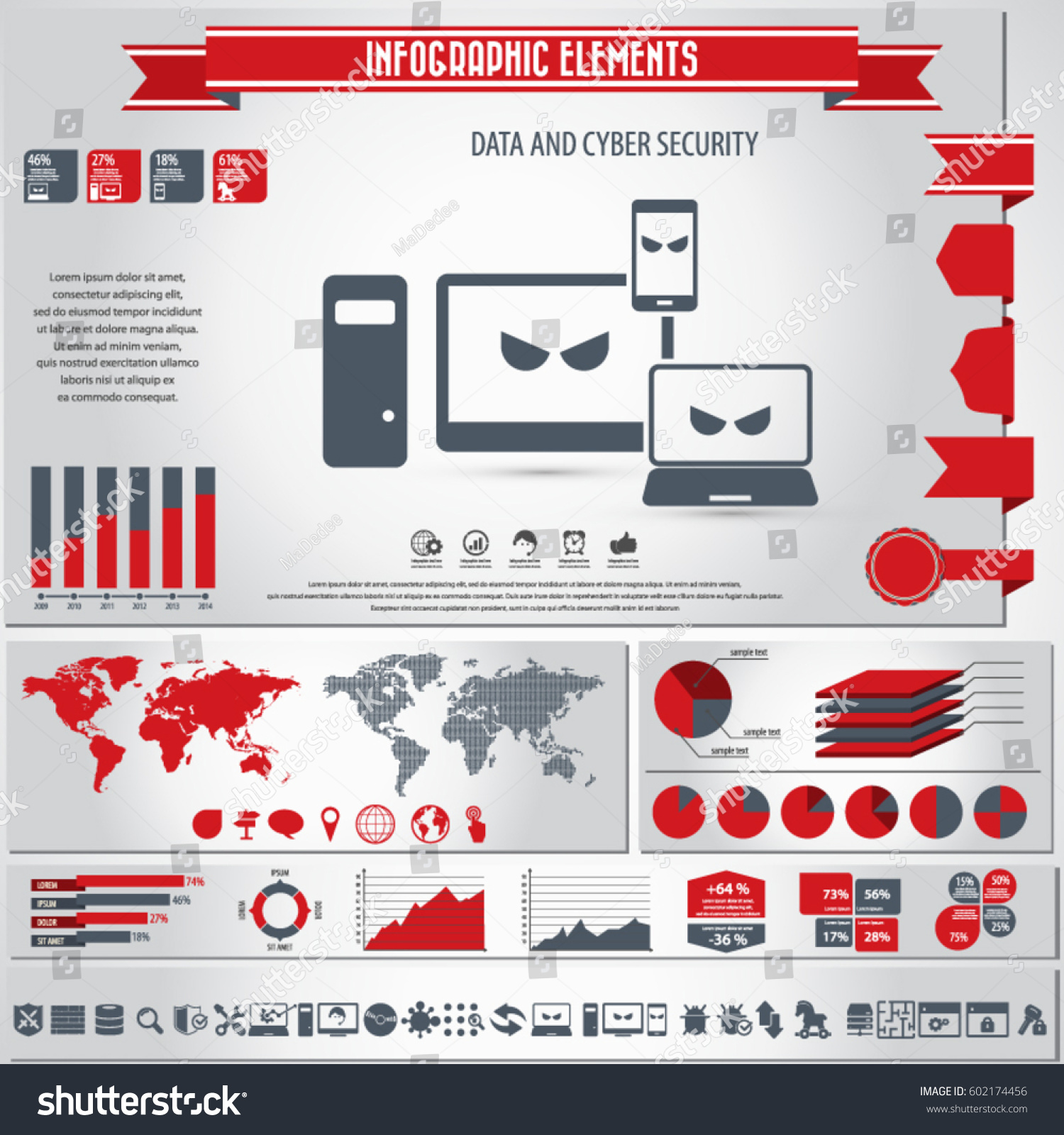 Cyber Security Infographics Elements Icon Set Stock Vector (Royalty ...