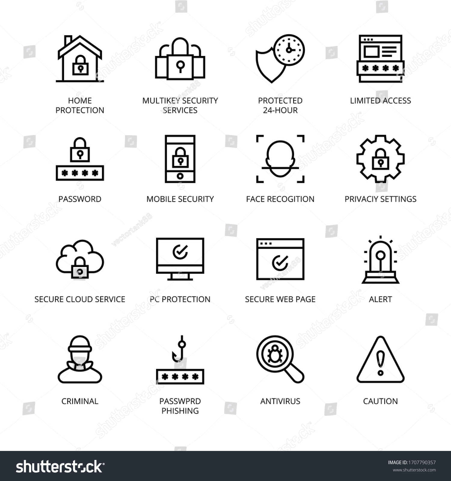 Cyber Security Outline Icons Stroke Vector Stock Vector (Royalty Free ...