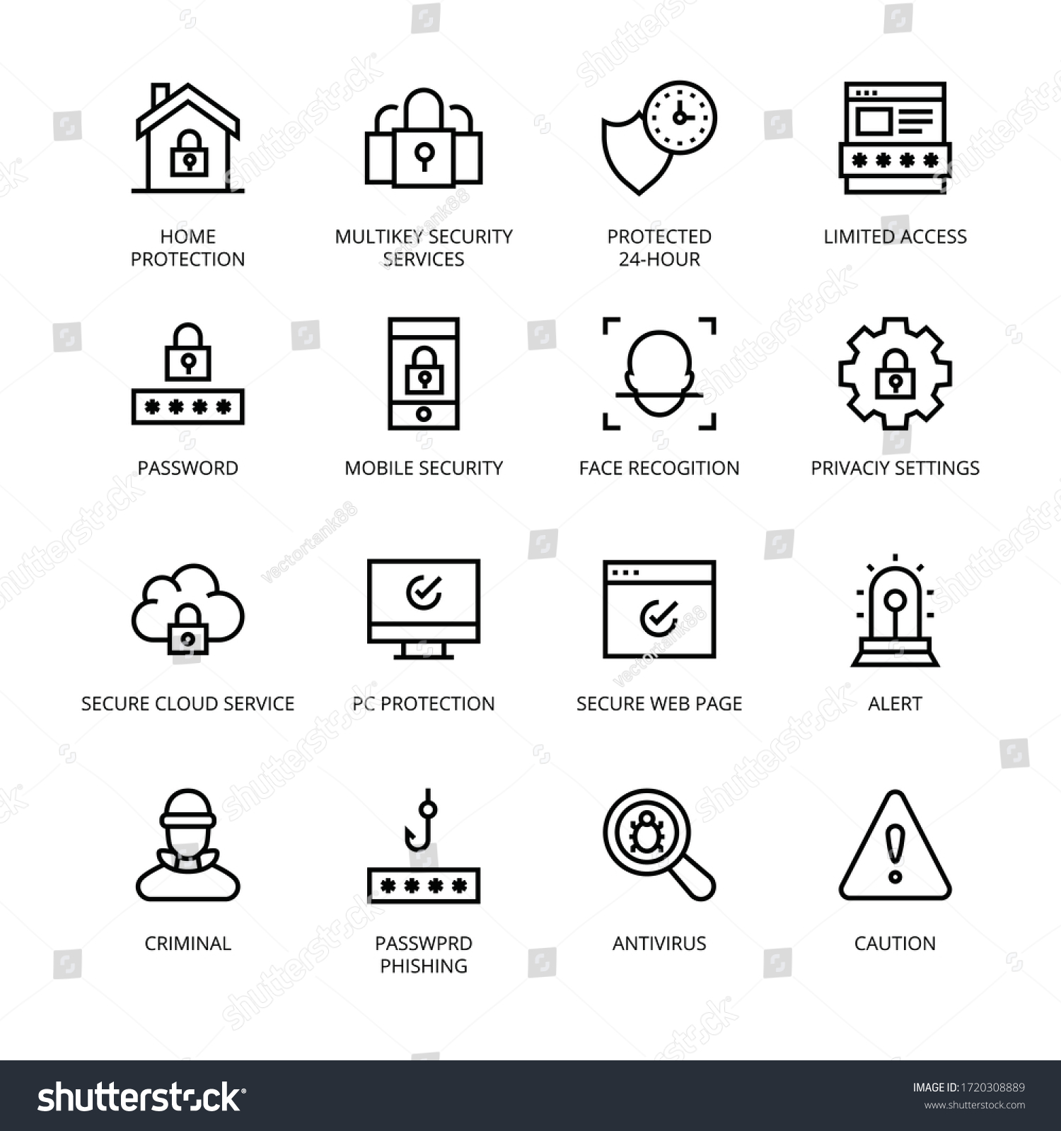 Cyber Security Outline Icons Stroke Vector Stock Vector (Royalty Free ...