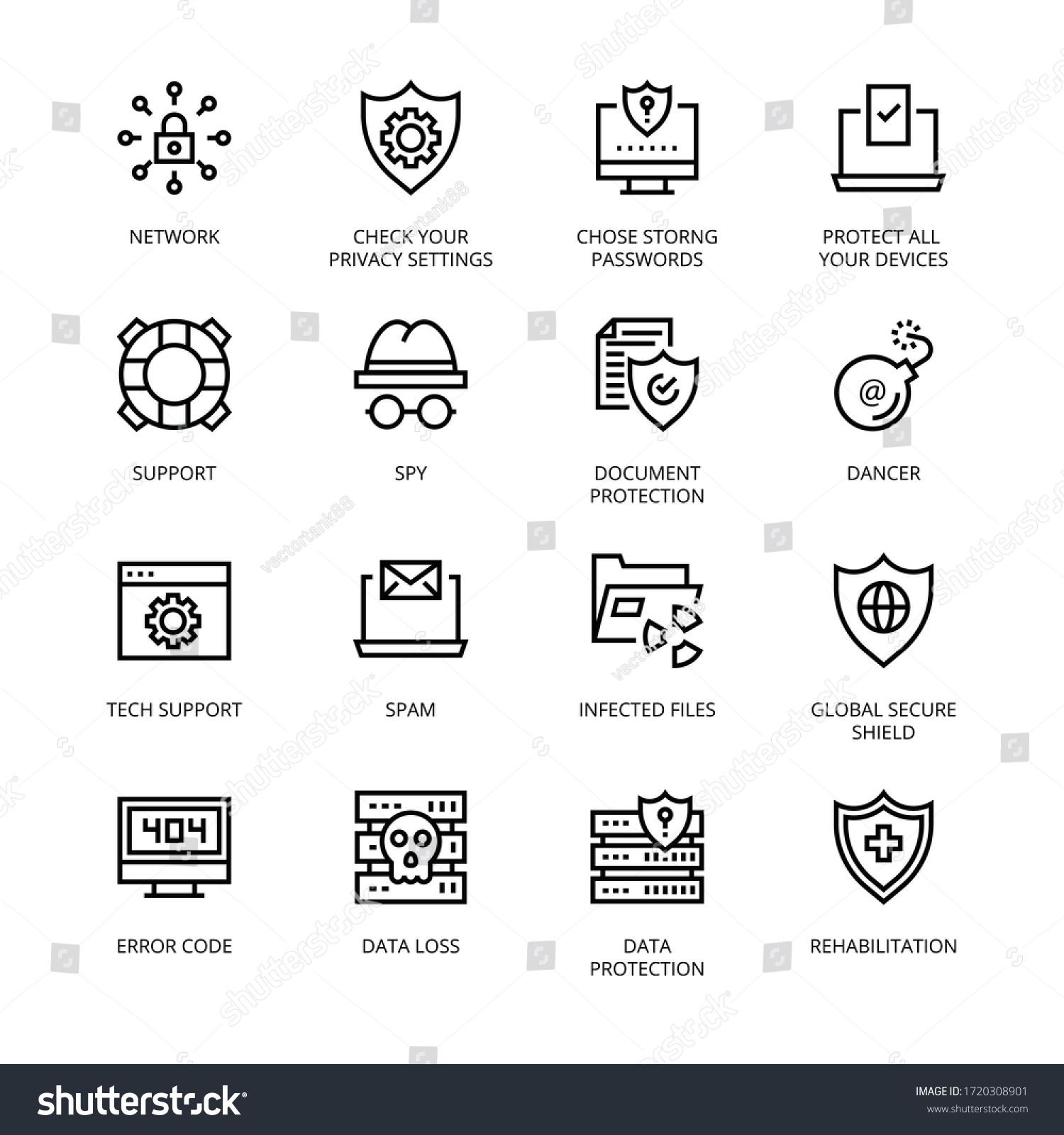 Cyber Security Outline Icons Stroke Vector Stock Vector (Royalty Free ...