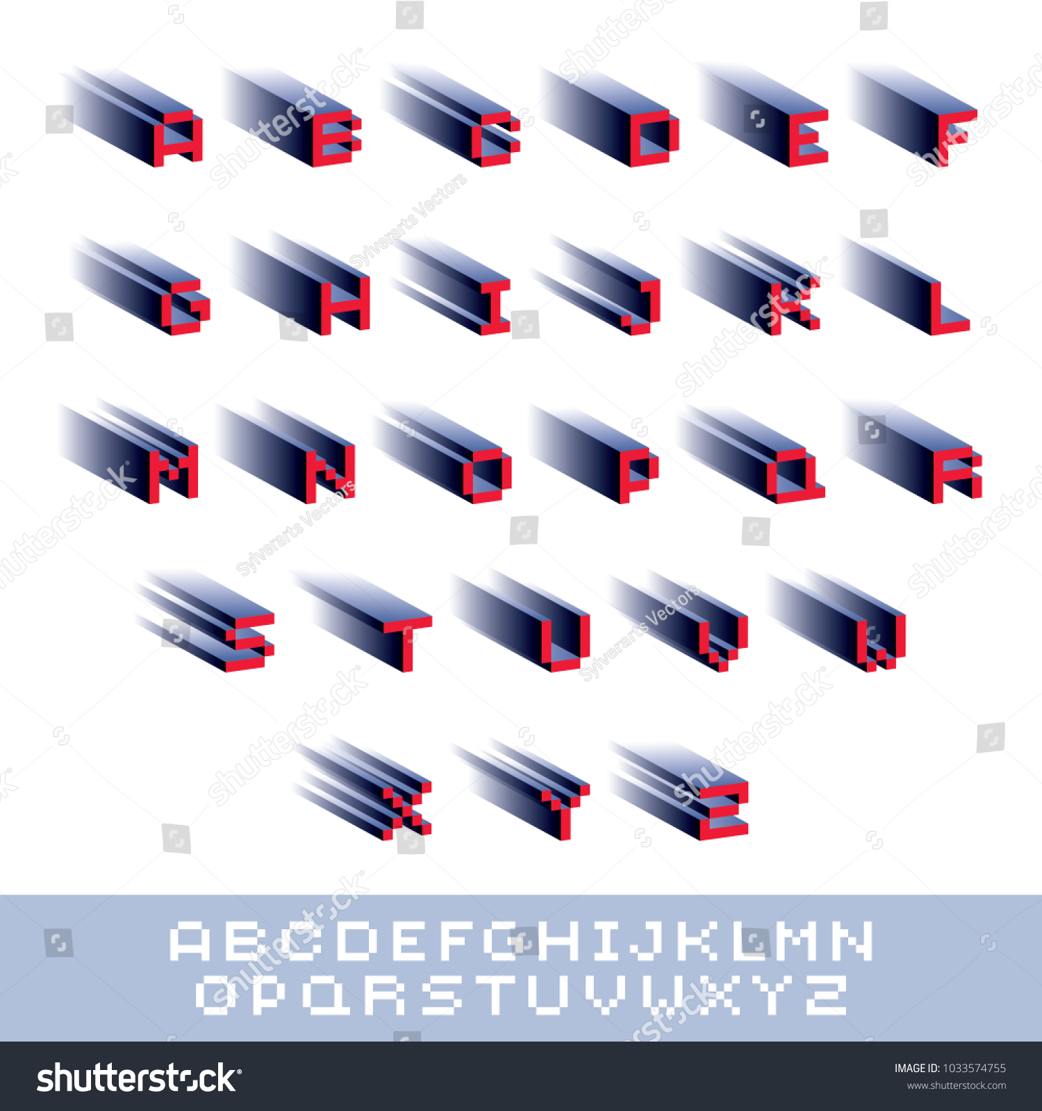 Cybernetic 3d Alphabet Letters Pixel Art: vector de stock (libre de ...