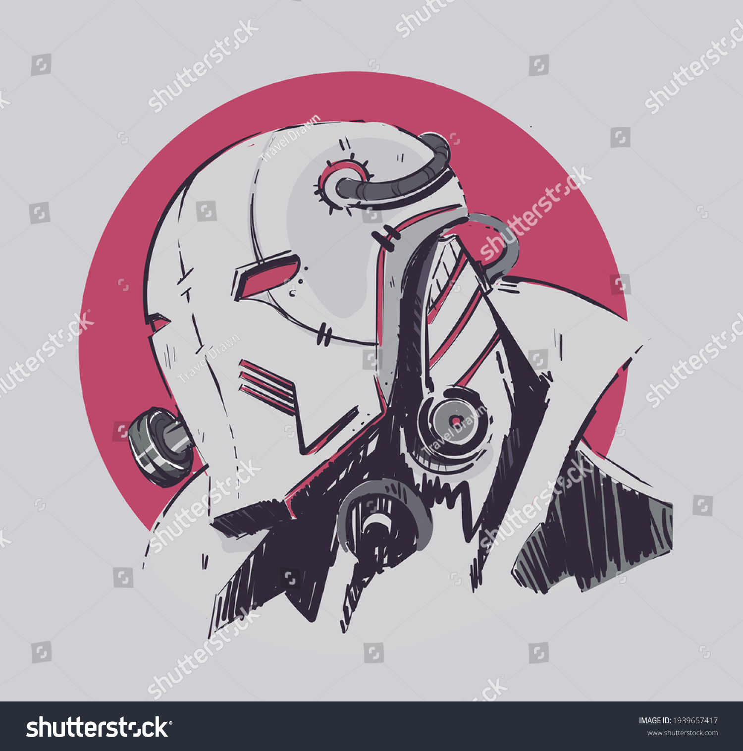 Cyberpunk Masked Cyborg Vector Illustration: เวกเตอร์สต็อก (ปลอดค่า ...