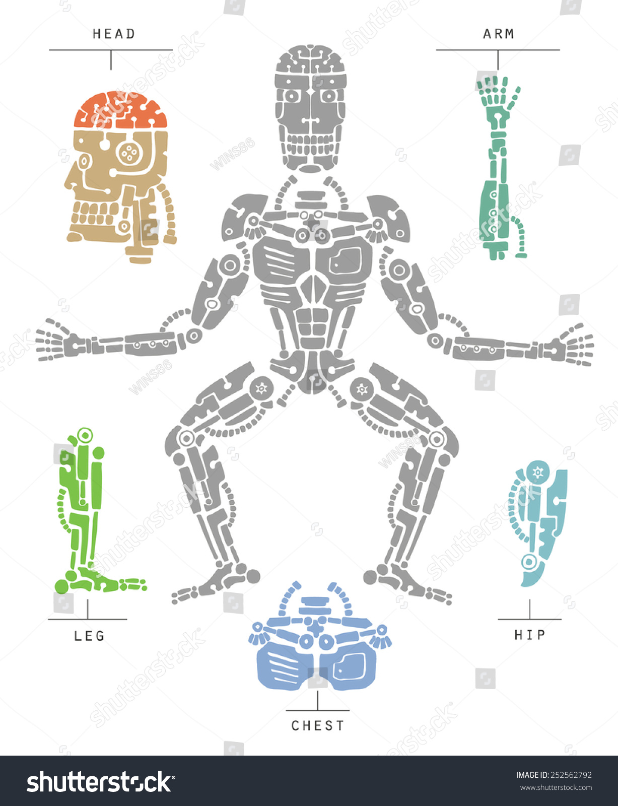 Cyborg Doodle Style Stock Vector (Royalty Free) 252562792