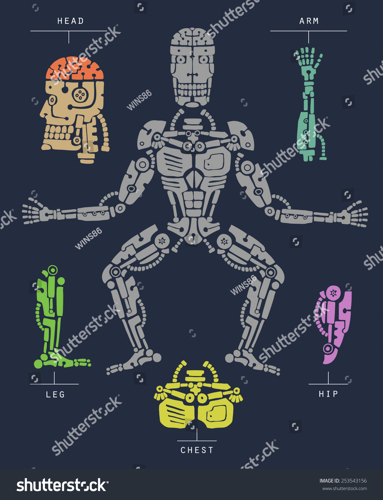 Cyborg Doodle Style Stock Vector (Royalty Free) 253543156 | Shutterstock