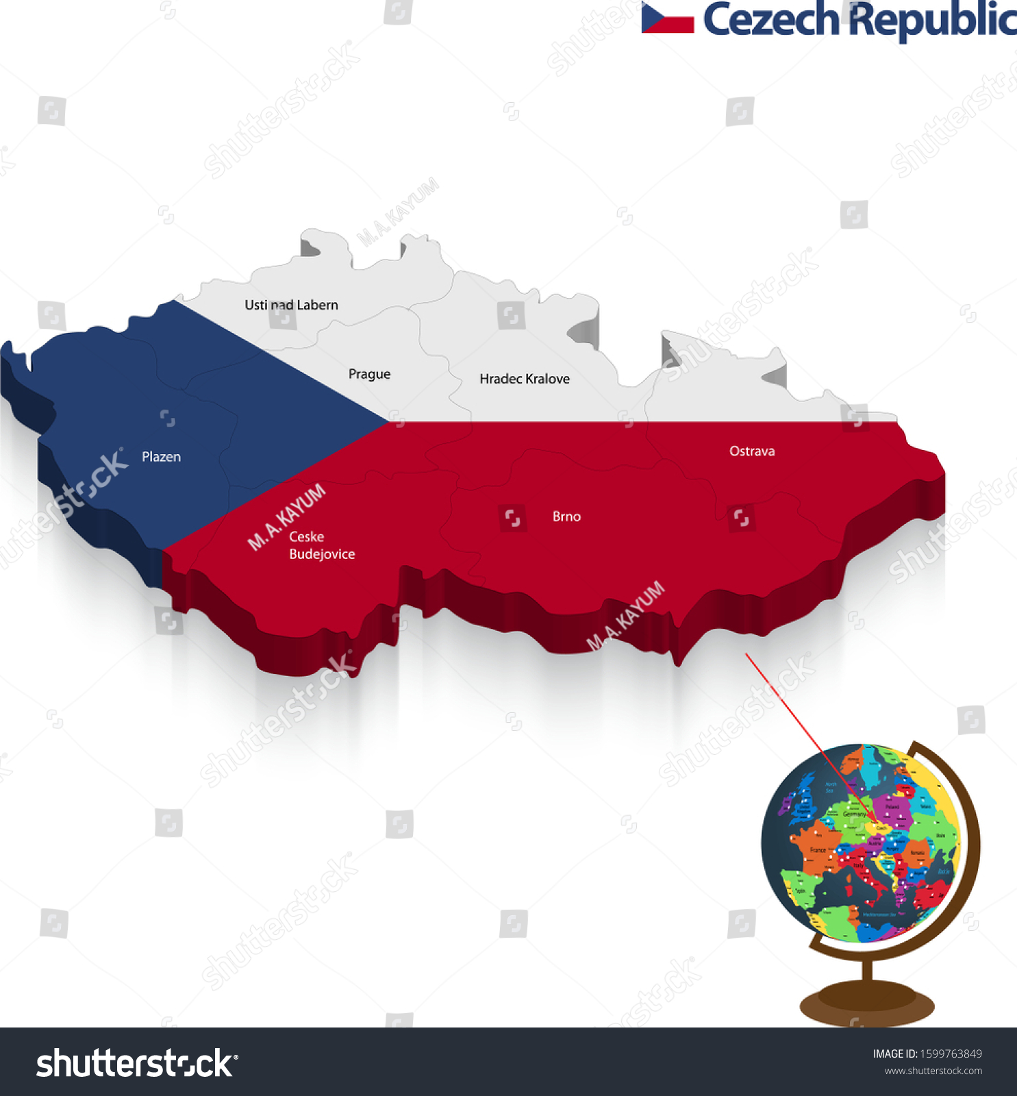 Czech Flags Map Illustration Czech 3d Stock Vector (Royalty Free ...