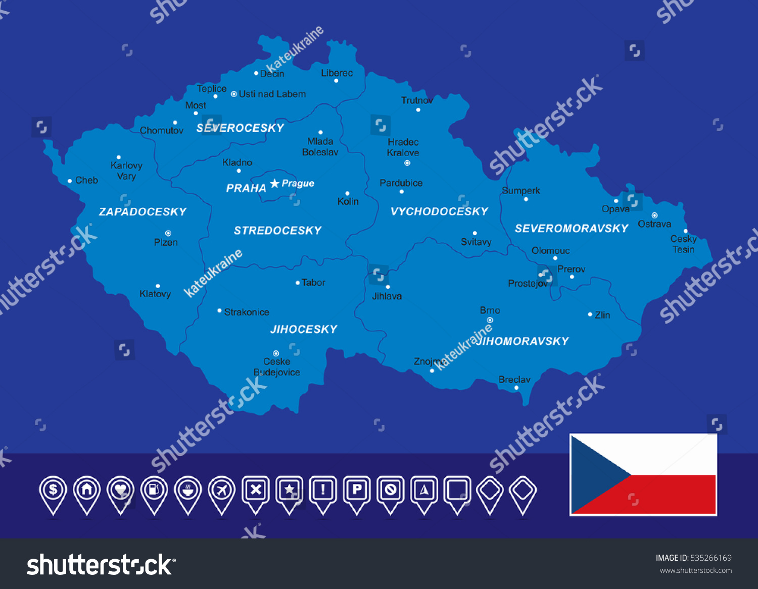 Czech Republic Blue Map Vector Illustration Stock Vector (Royalty Free ...