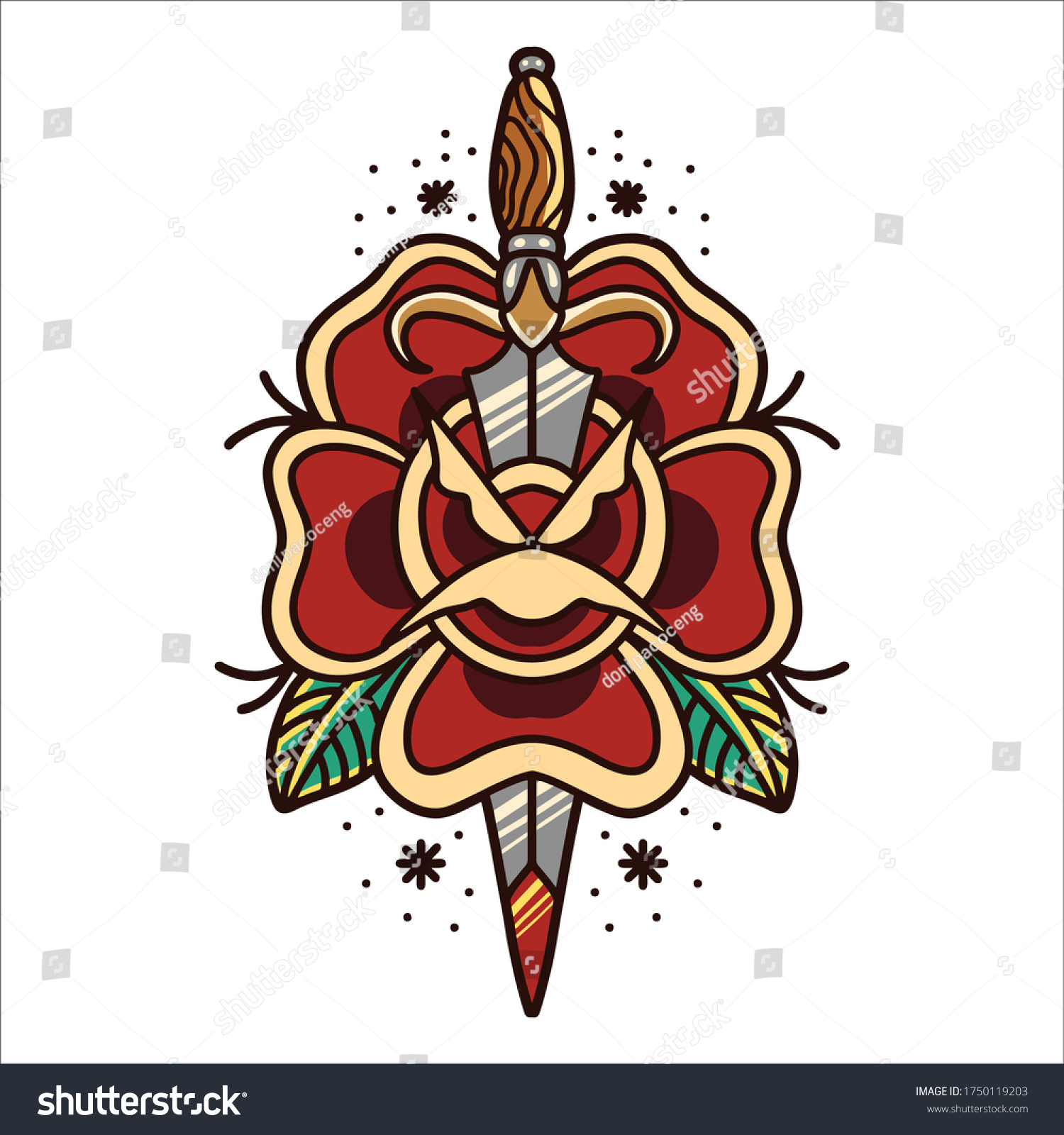 Dagger Rose Tattoo Vector Design Stock Vector (Royalty Free) 1750119203