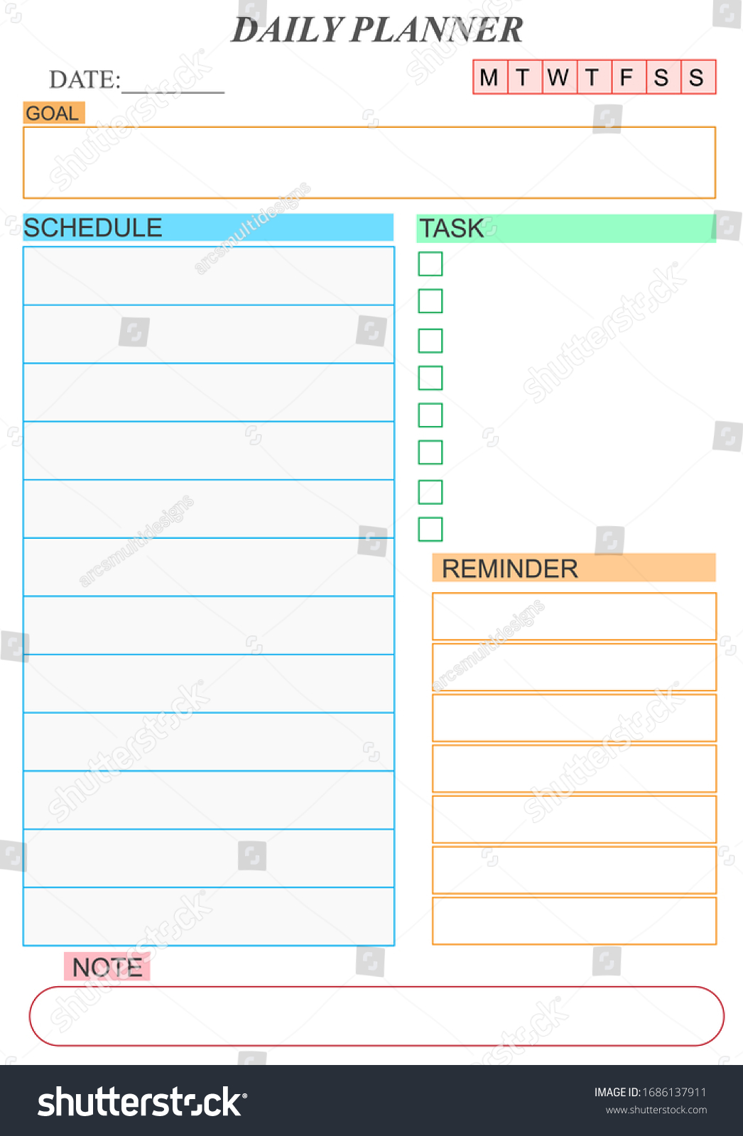 Vektor Stok Daily Planner Template Vector Printable (Tanpa Royalti ...