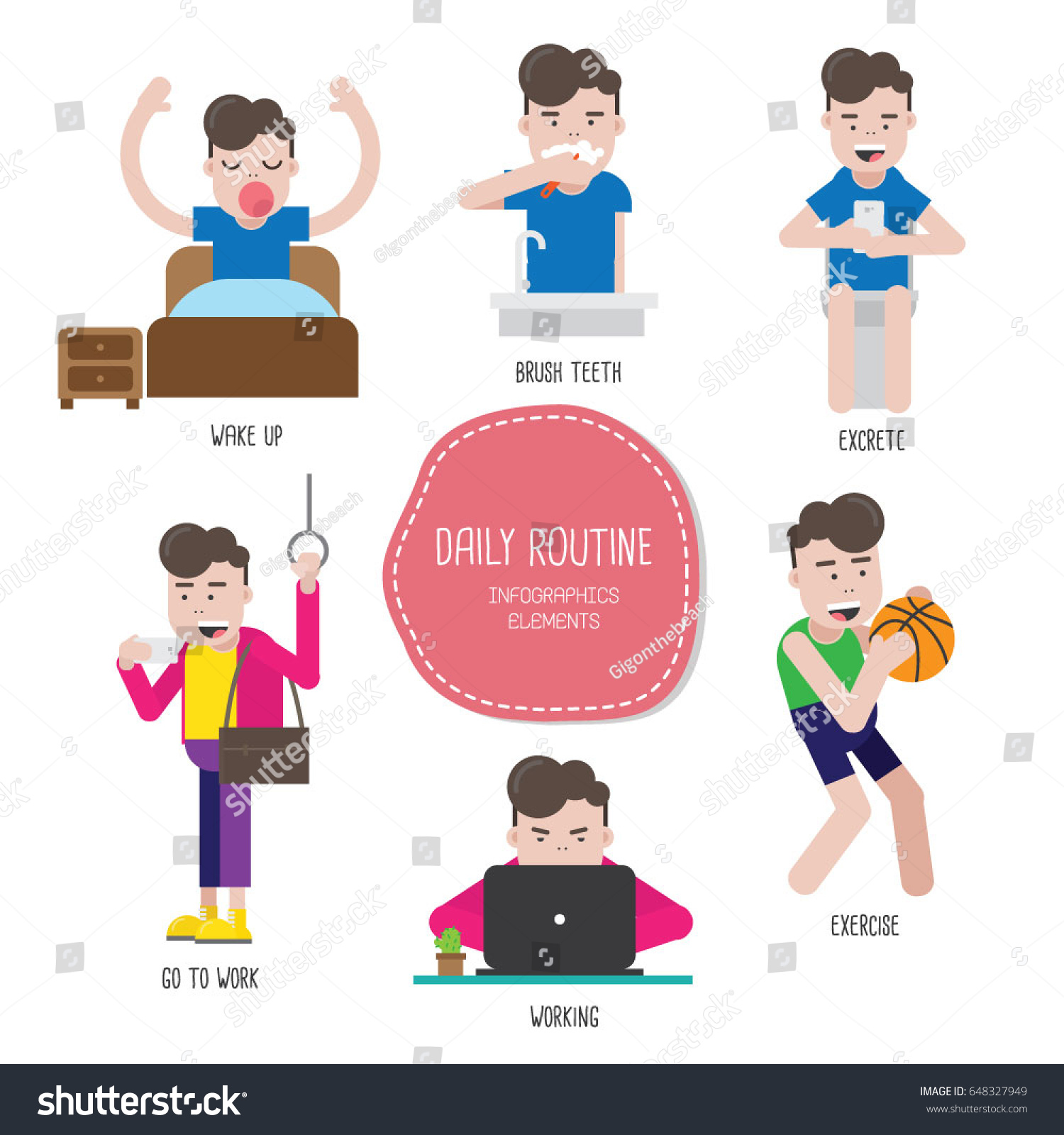 Daily Routine Man Infographic Element 스톡 벡터(로열티 프리) 648327949 ...