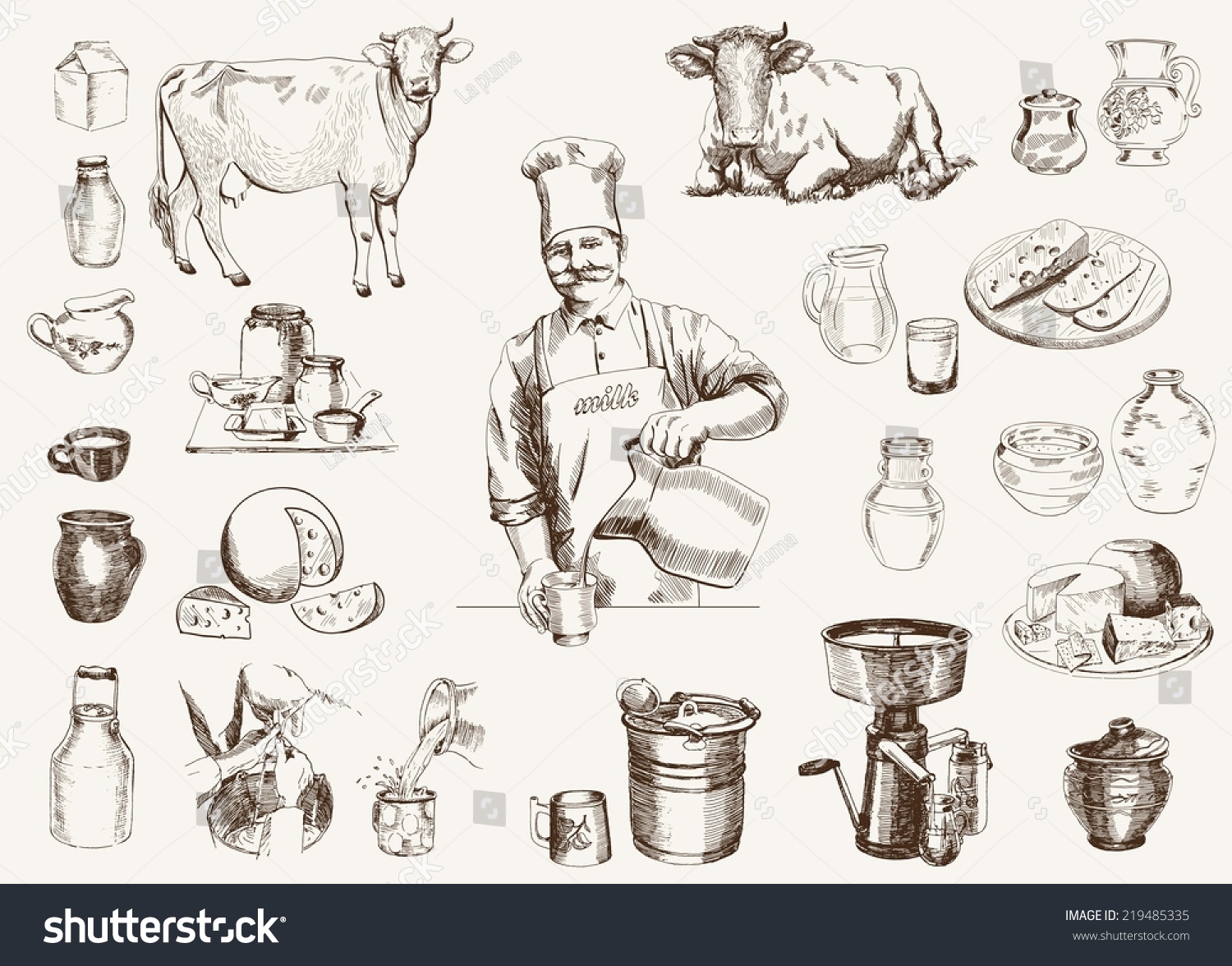 Dairy Production Hand Drawn Illustrations Vector Stock Vector (Royalty ...