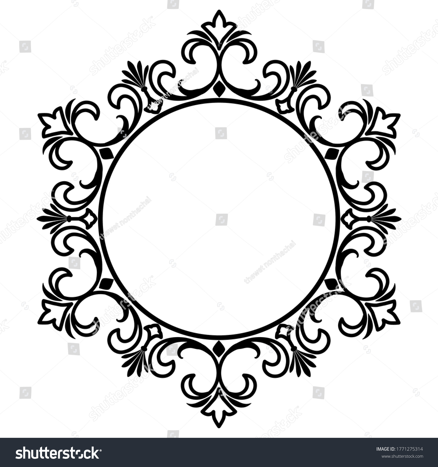 Damask Circle Border On White Background: เวกเตอร์สต็อก (ปลอดค่า ...