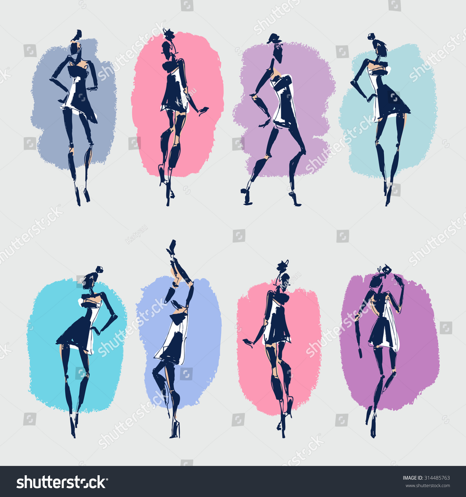 Dancers Figures Set Hand Drawn Vector Stock Vector (Royalty Free) 314485763