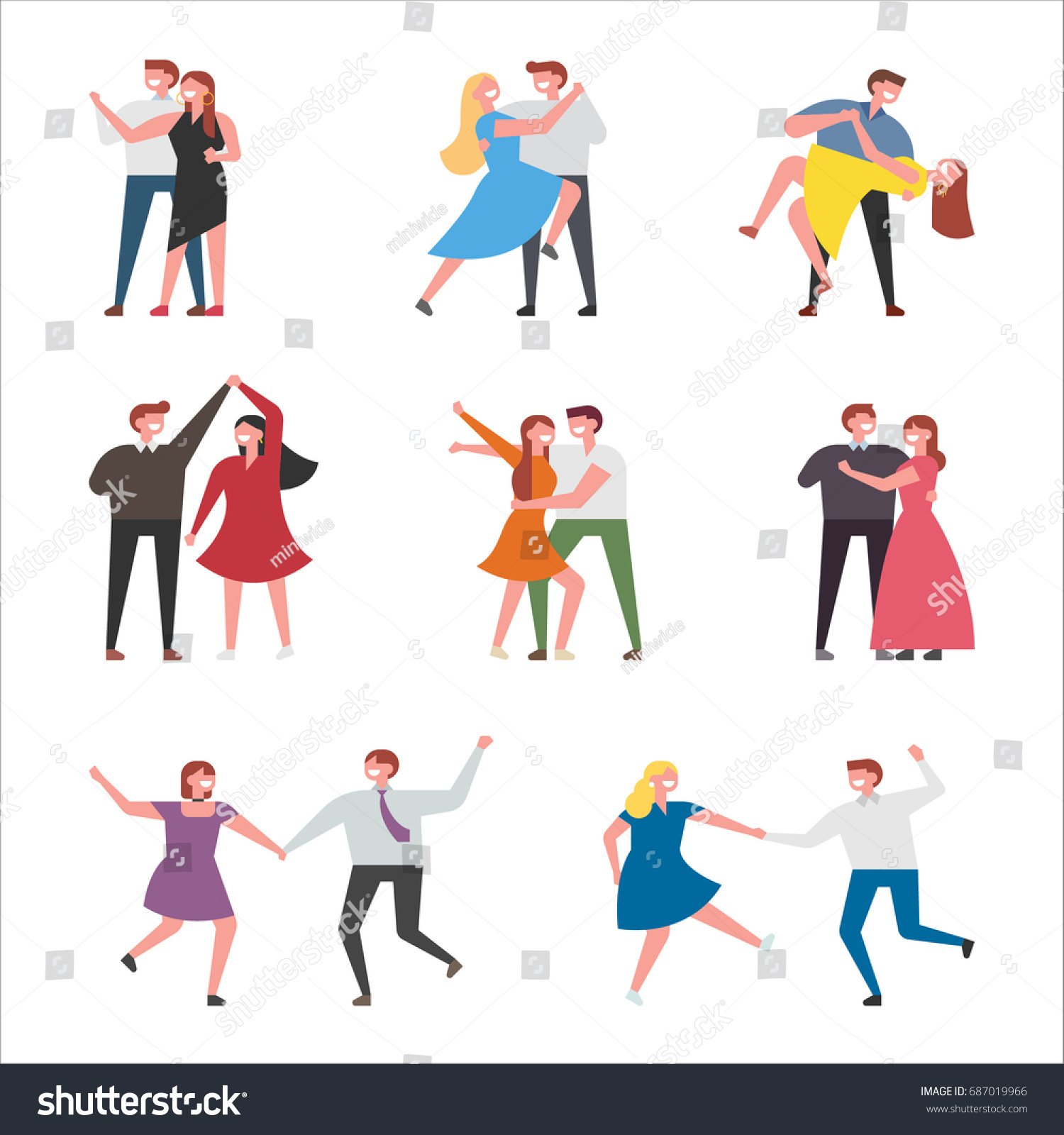 Dancing Couple Character Vector Illustration Flat 스톡 벡터(사용료 없음 ...