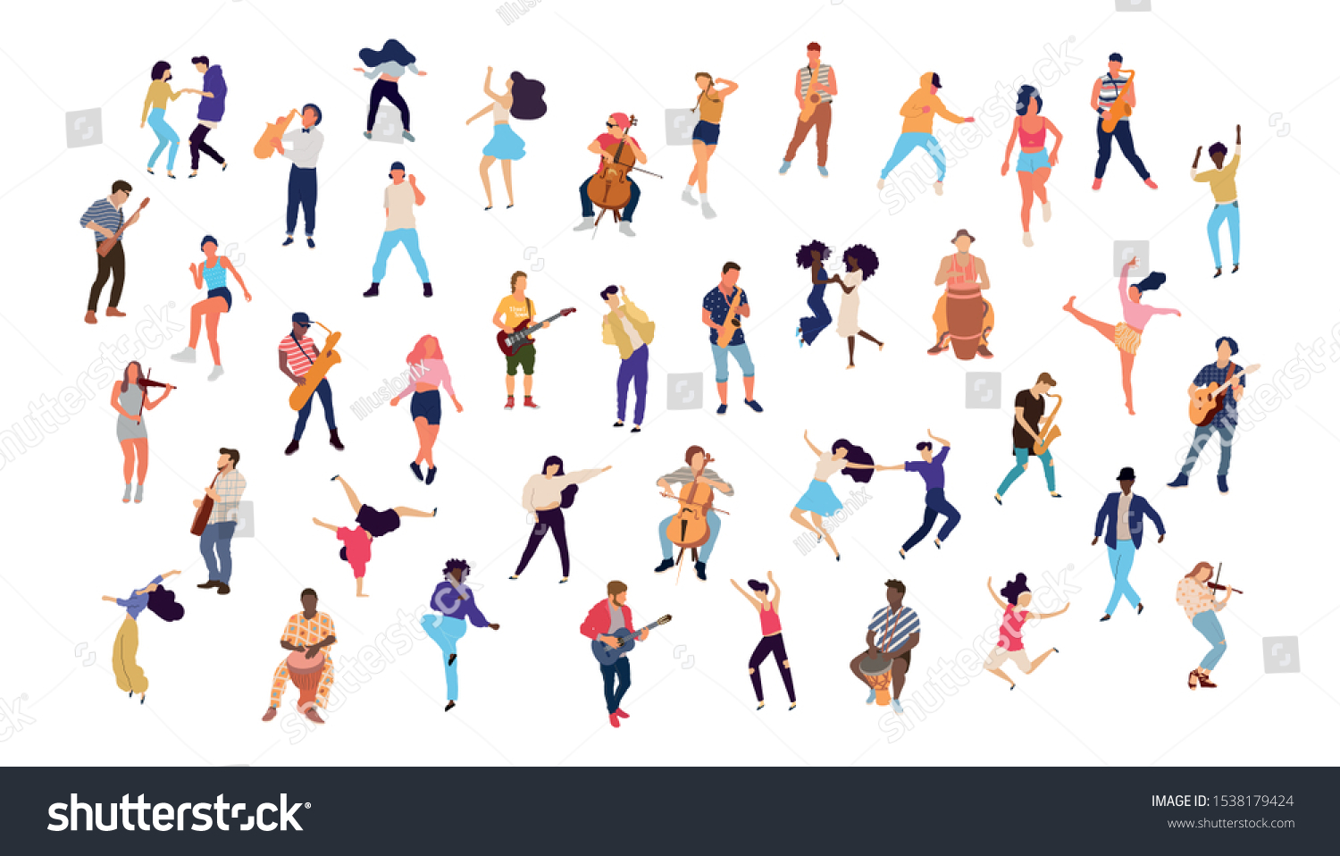 Dancing Crowd People Flat Illustration Vector 库存矢量图（免版税）1538179424 ...