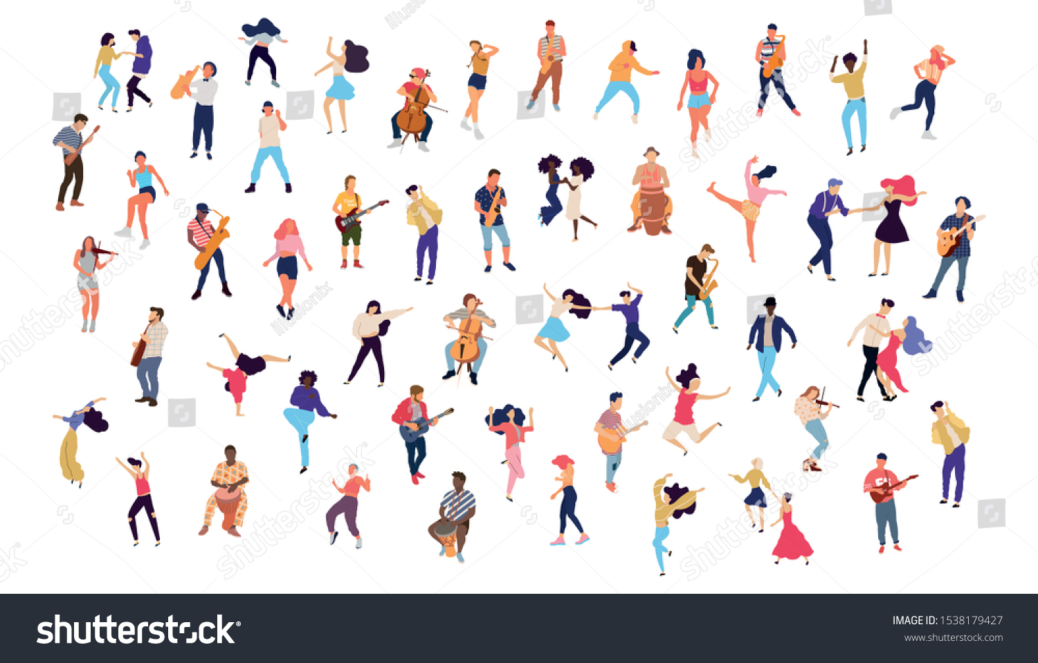 Dancing Crowd People Flat Illustration Vector Stock Vector (Royalty ...