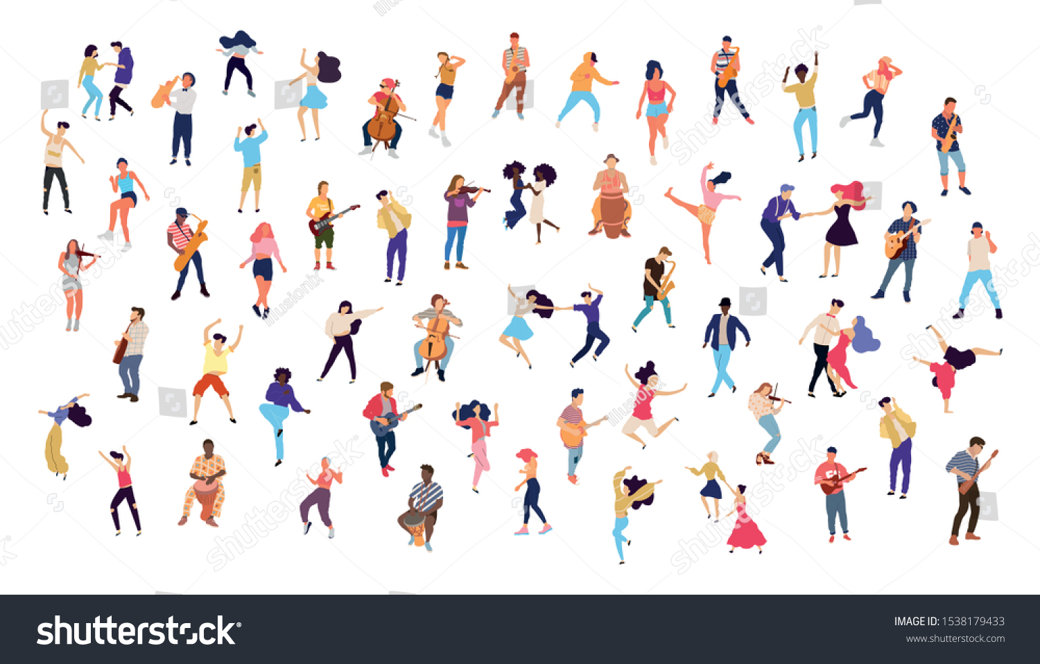 Dancing Crowd People Flat Illustration Vector Stock Vector (Royalty ...