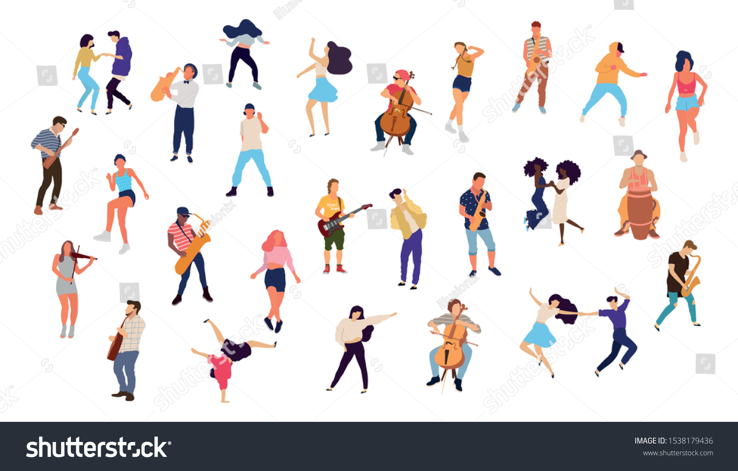 Dancing Crowd People Flat Illustration Vector Stock Vector (Royalty ...