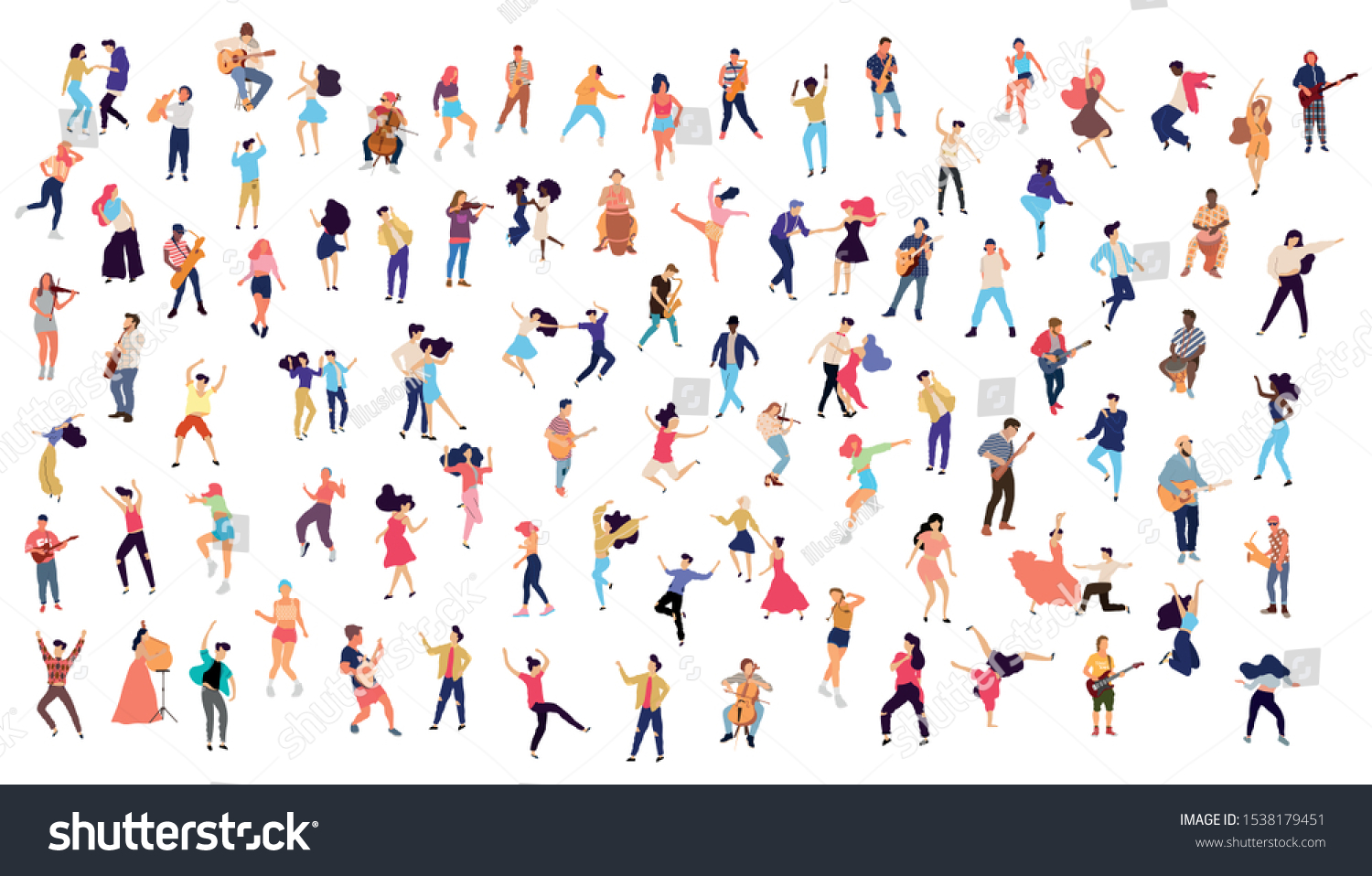 Dancing Crowd People Flat Illustration Vector Stock Vector (Royalty ...