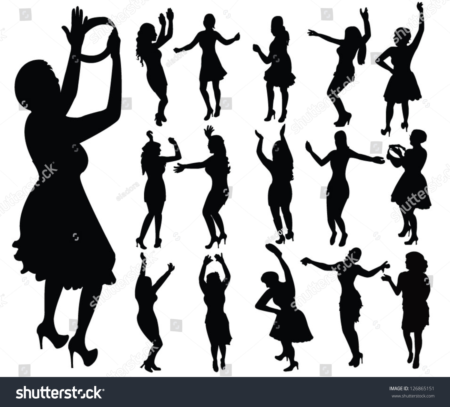 Dancing Girls Silhouette Vector: vector de stock (libre de regalías ...