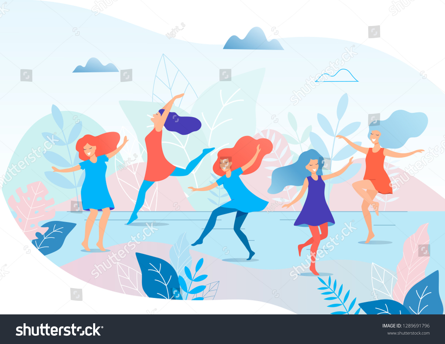Dancing Women Vector Illustration Stock Vector (Royalty Free) 1289691796