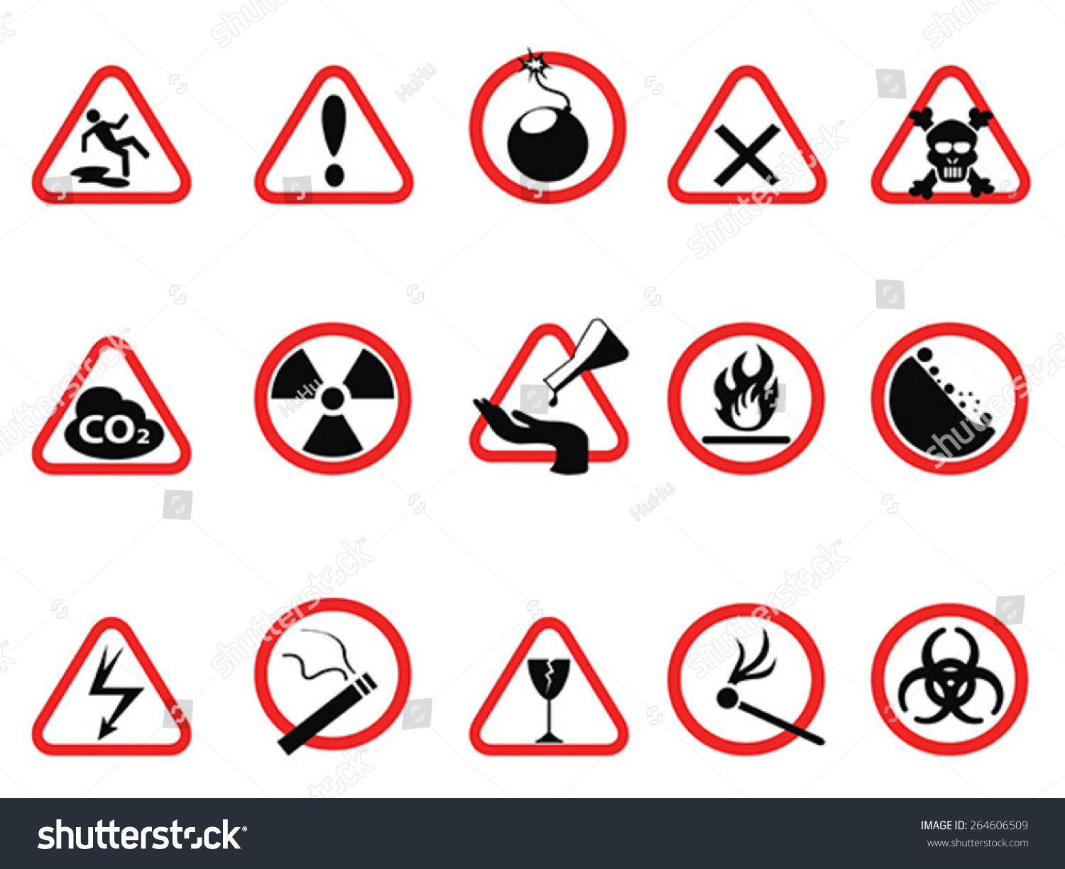 Danger Icons Set Triangular Circle Warning Stock Vector 264606509 ...