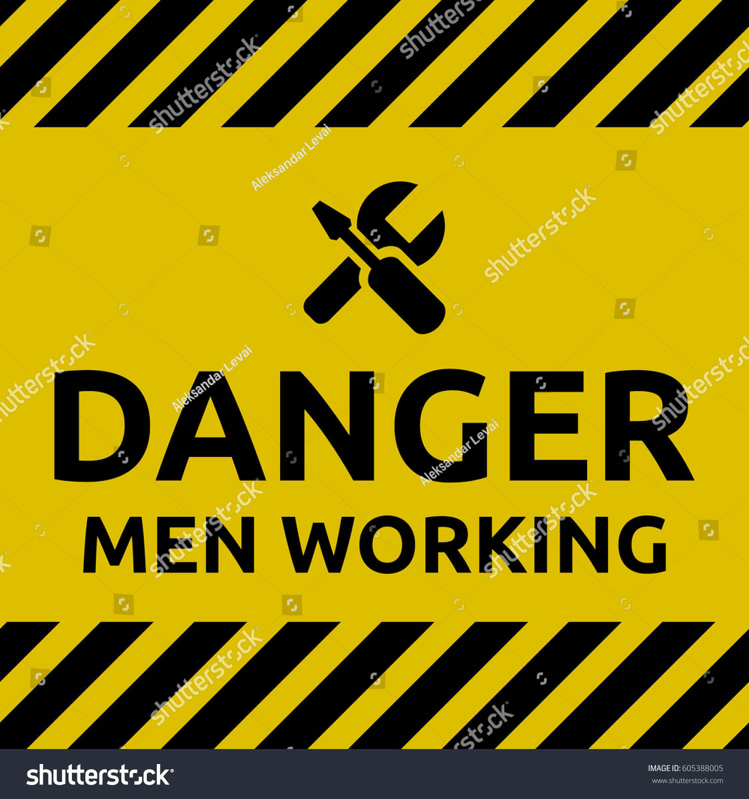 Danger Men Working Sign Stock Vector (Royalty Free) 605388005