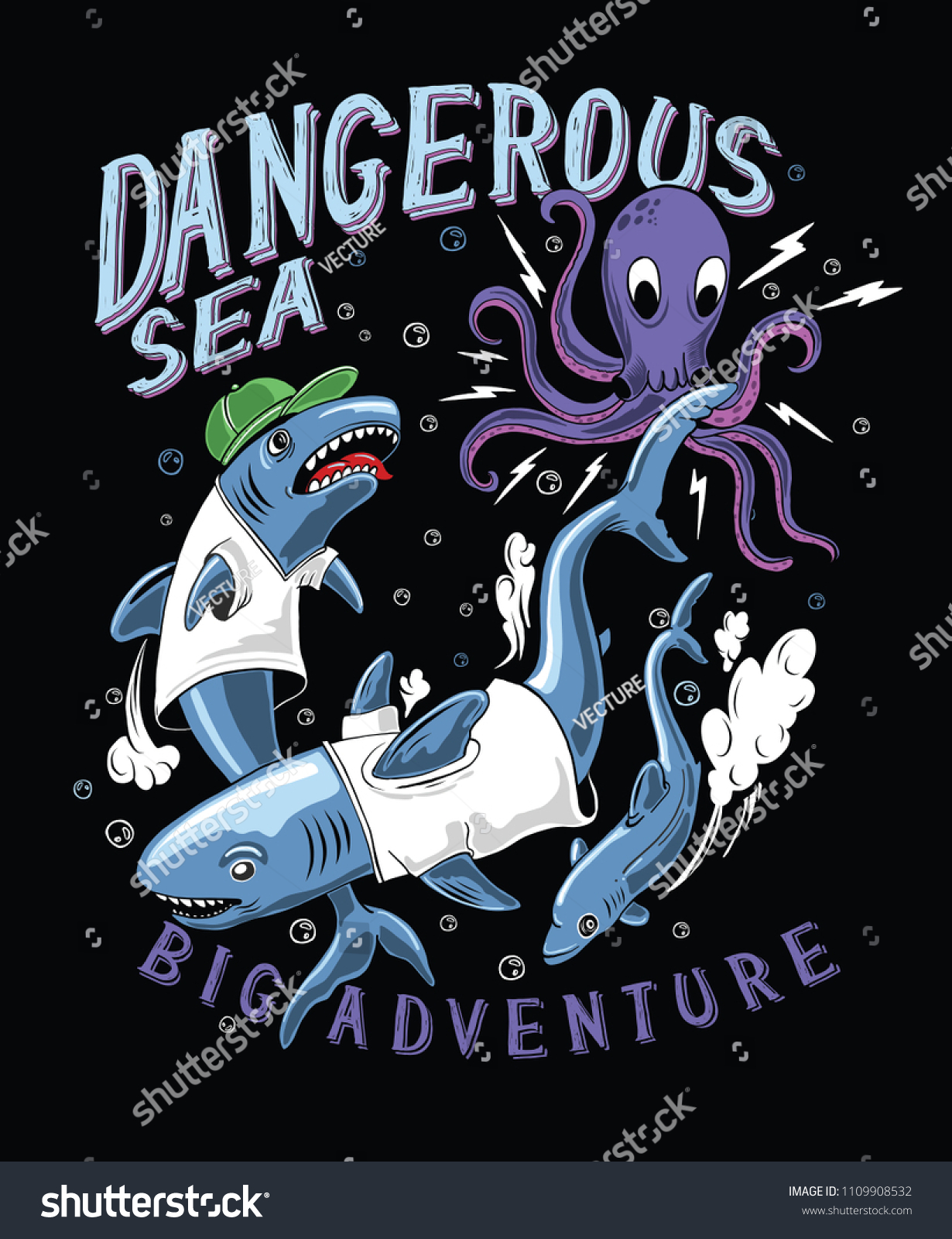 Dangerous Seeshark Illustration Printvector Stock Vector (Royalty Free ...