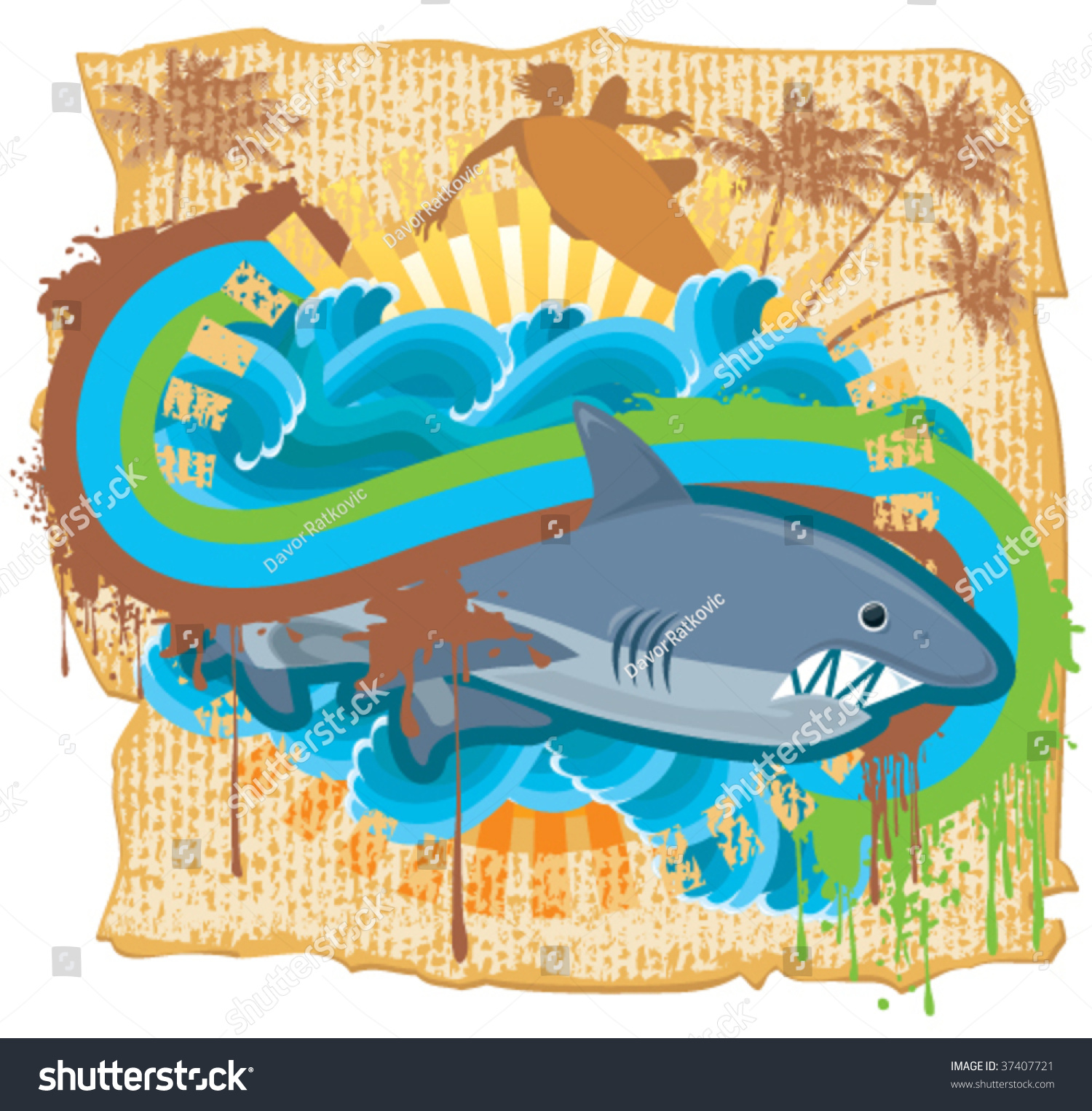 Dangerous Surfing Vector Illustration Stock Vector (Royalty Free ...