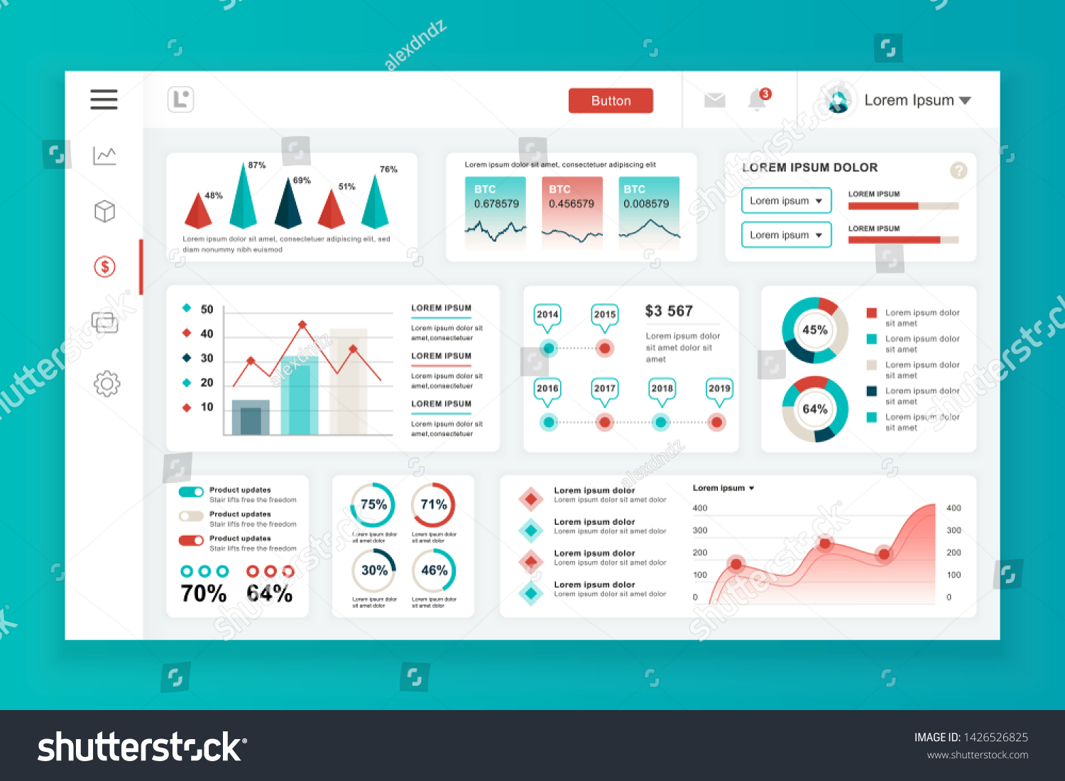Dashboard Admin Panel Vector Design Template Stock Vector (Royalty Free ...
