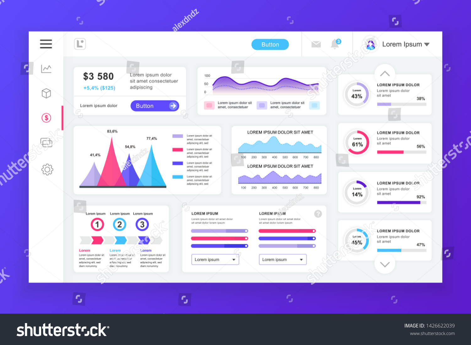 Dashboard Admin Panel Vector Design Template Stock Vector (Royalty Free ...