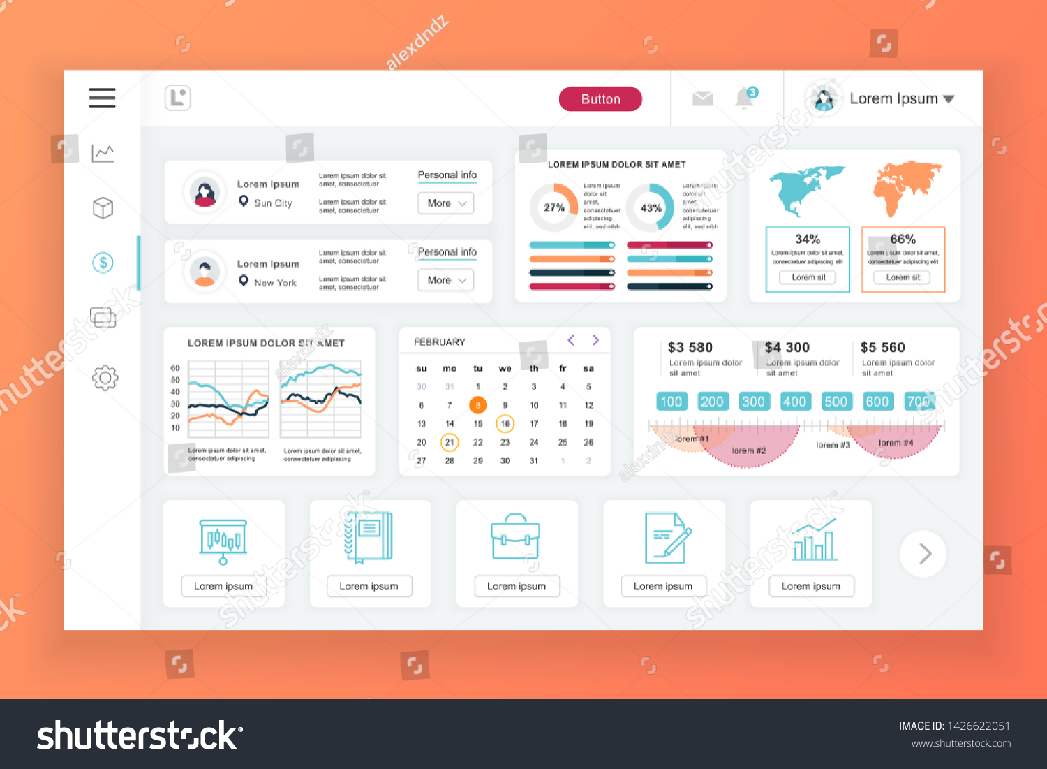 Dashboard Admin Panel Vector Design Template Stock Vector (Royalty Free ...