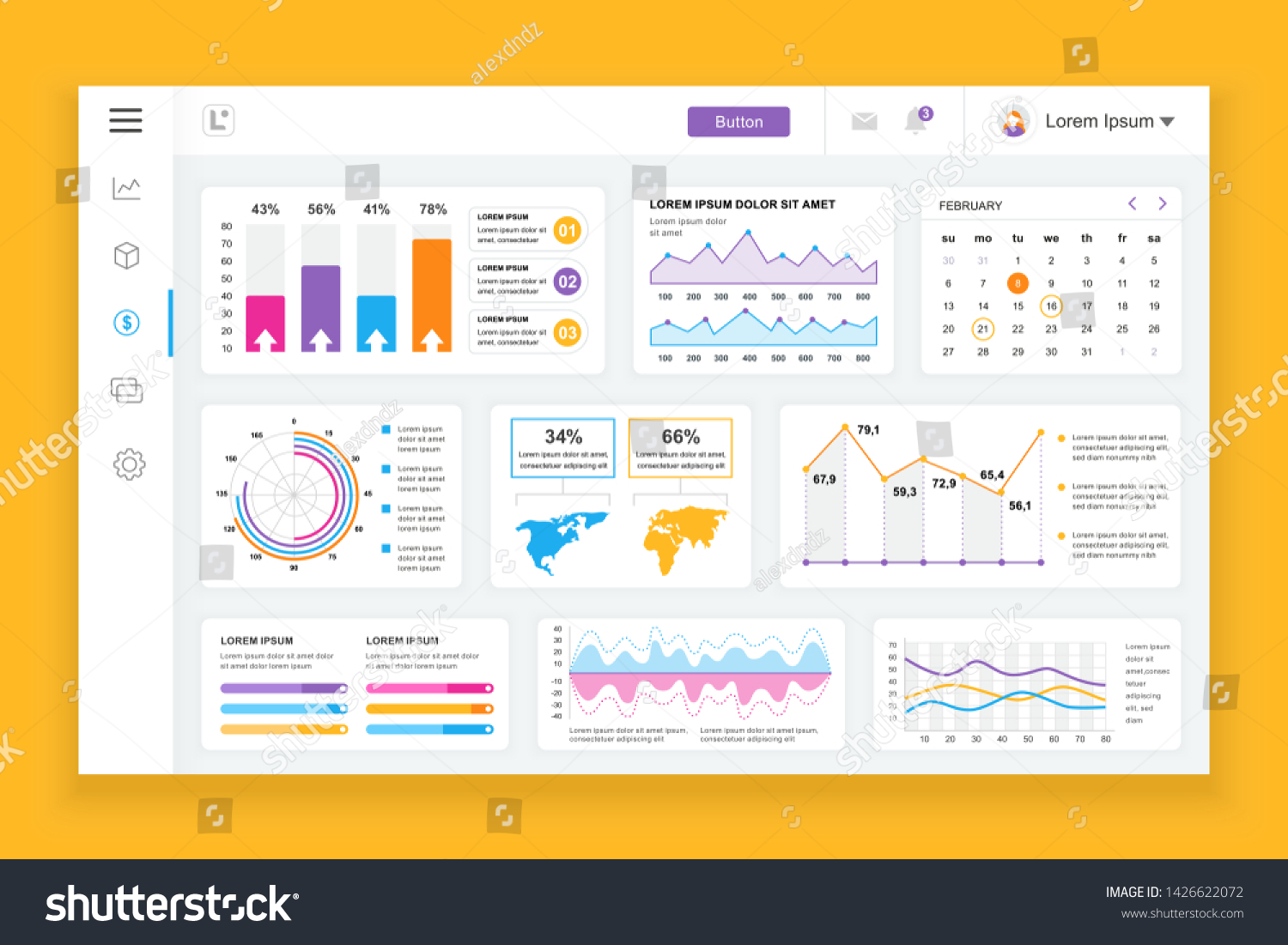 Dashboard Admin Panel Vector Design Template Stock Vector (Royalty Free ...