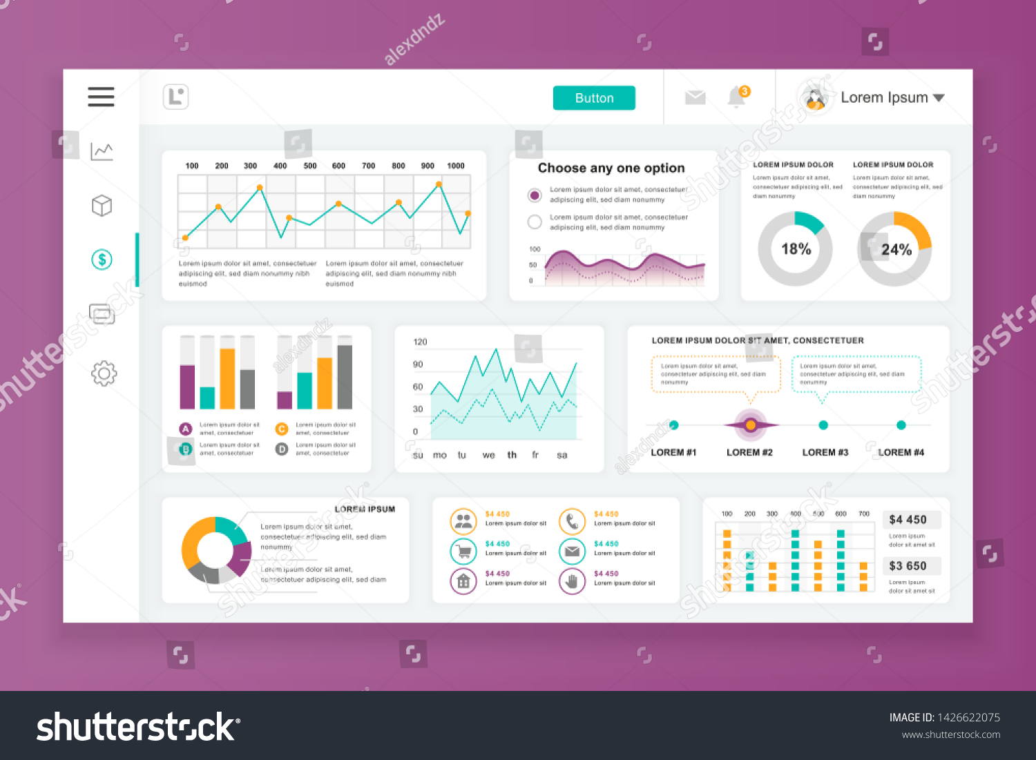 Vektor Stok Dashboard Admin Panel Vector Design Template (Tanpa Royalti ...