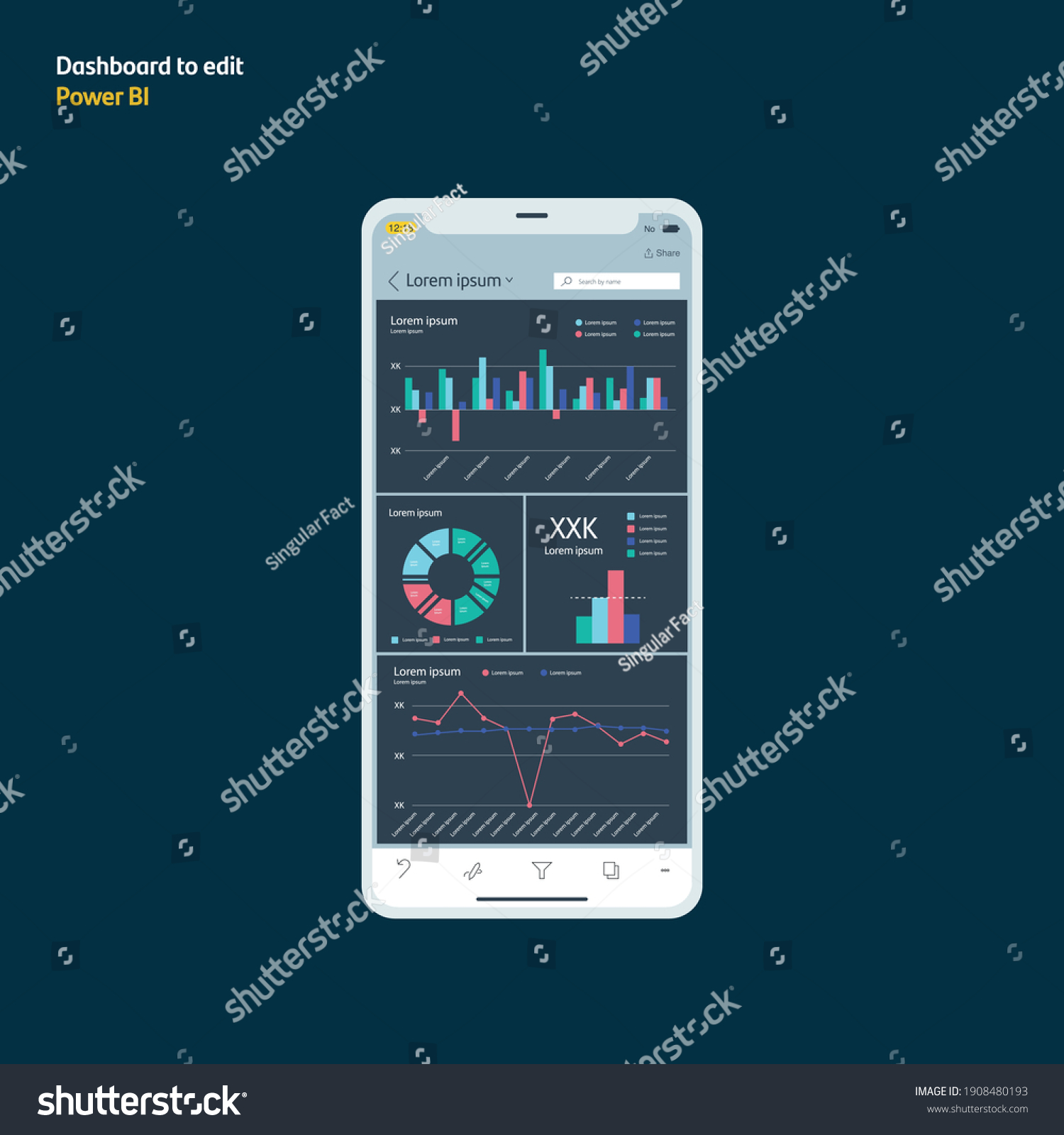 Dashboard Analytics Graphs Charts Mobile Power Stock Vector (Royalty ...