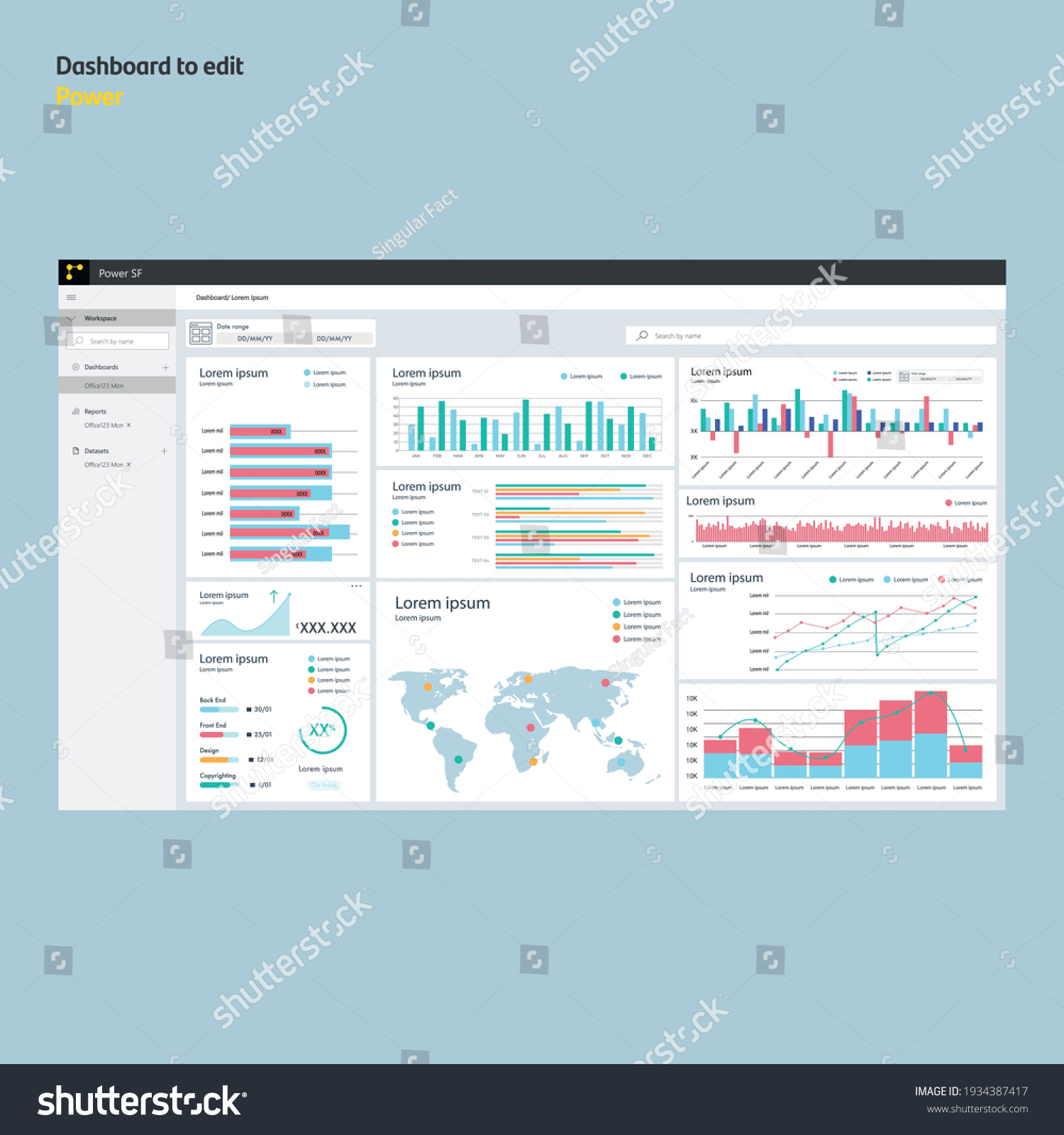 Dashboard Graphs Power Bi Data Graphs Stock Vector (Royalty Free ...