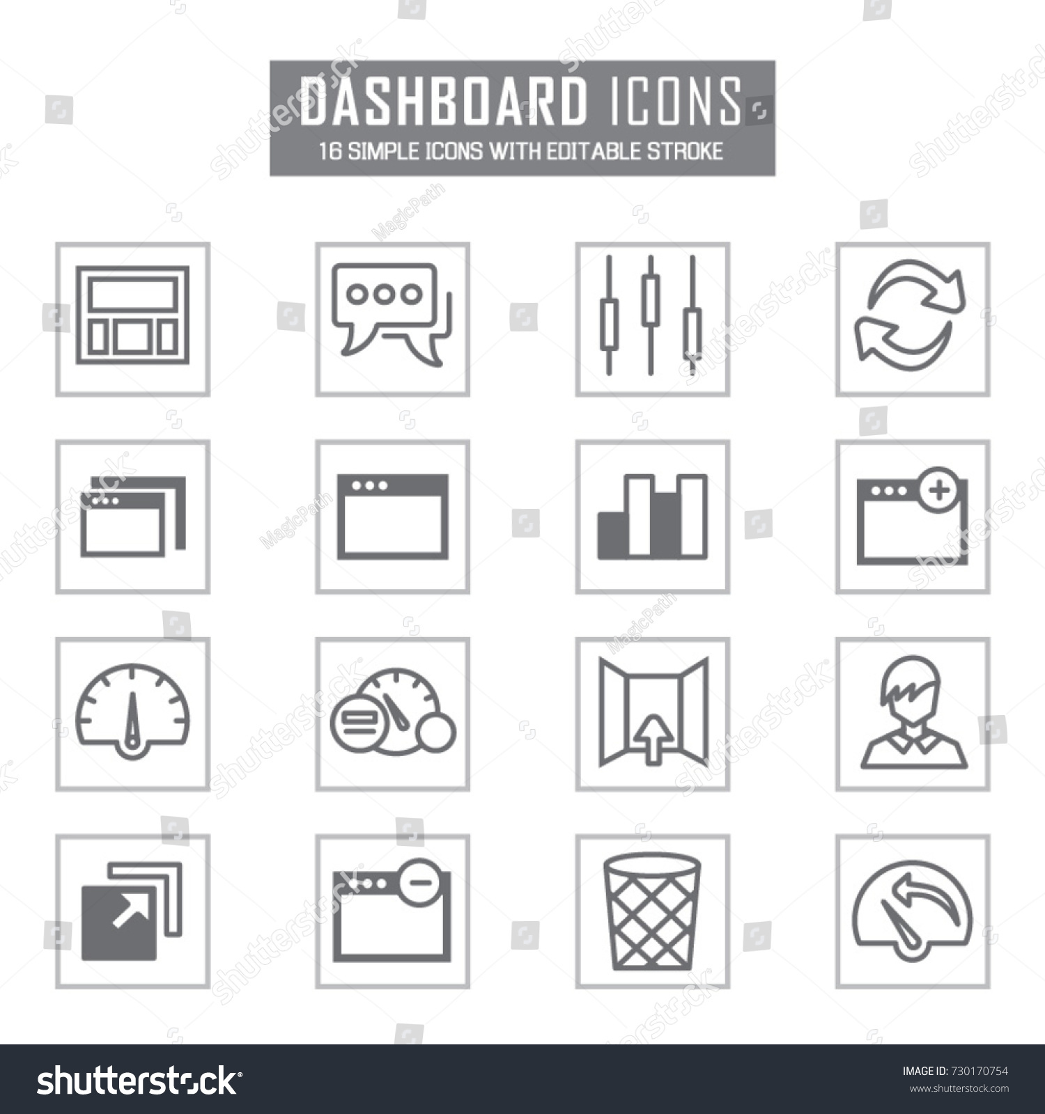 Dashboard Line Icon Vector Set Editable Stock Vector (Royalty Free ...
