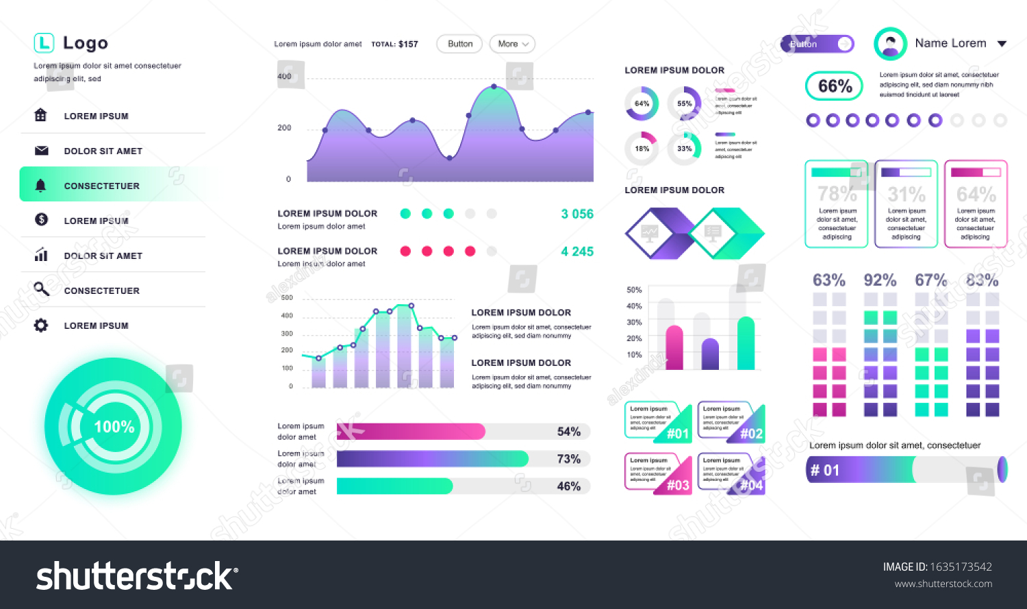 Dashboard Ui Admin Panel Vector Design Stock Vector (Royalty Free ...