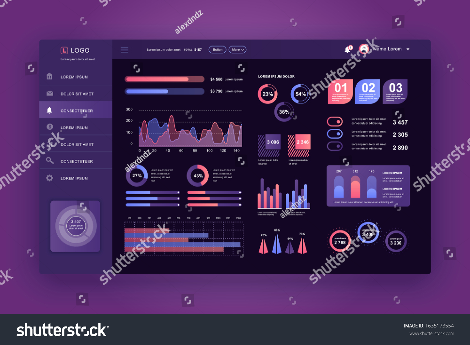 Dashboard Ui Admin Panel Vector Design: Stock-Vektorgrafik (Lizenzfrei ...