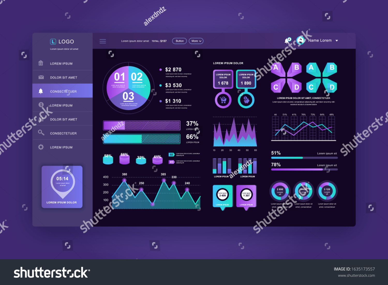 Dashboard Ui Admin Panel Vector Design Stock Vector (Royalty Free ...
