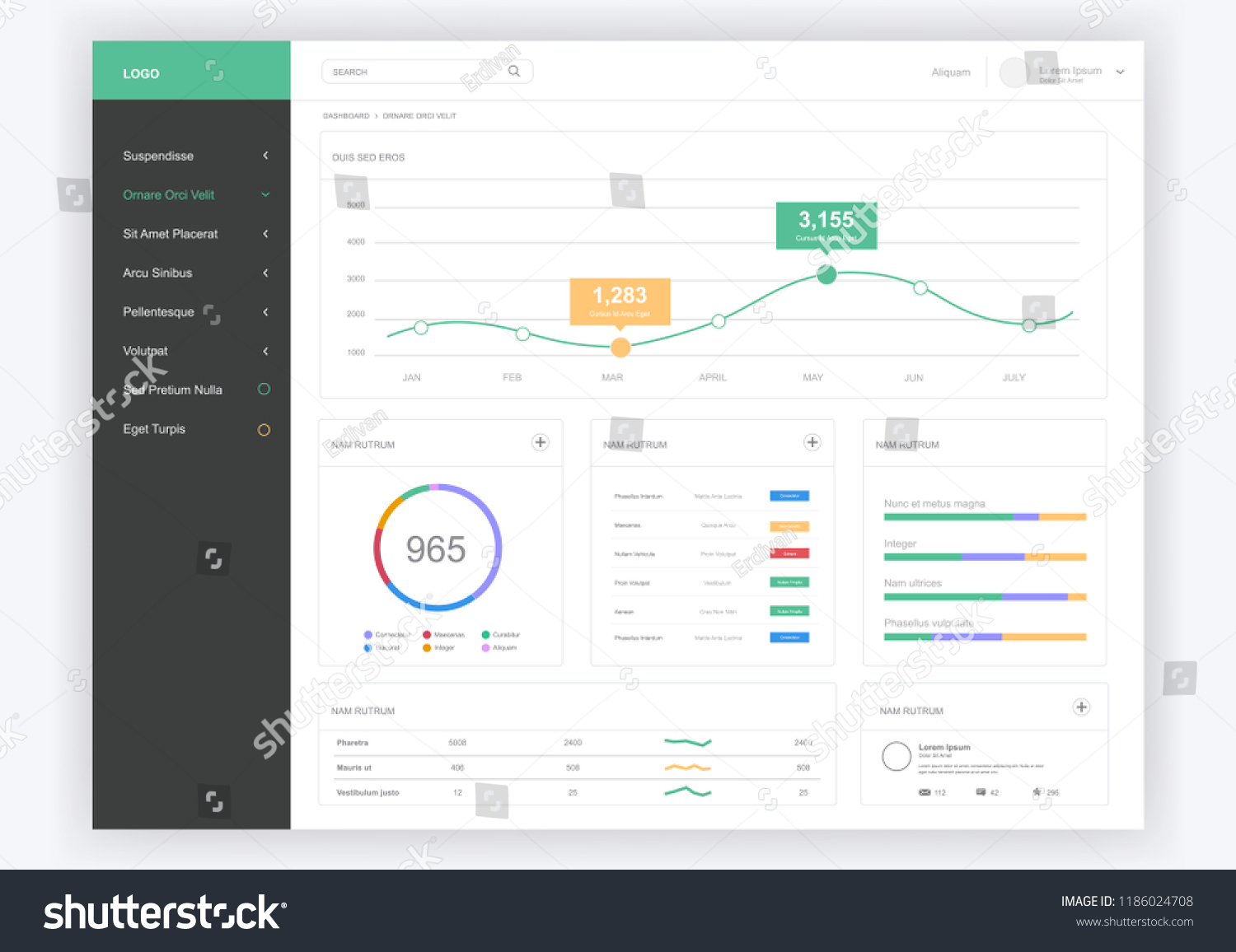 Dashboard User Admin Panel Template Design: เวกเตอร์สต็อก (ปลอดค่า ...