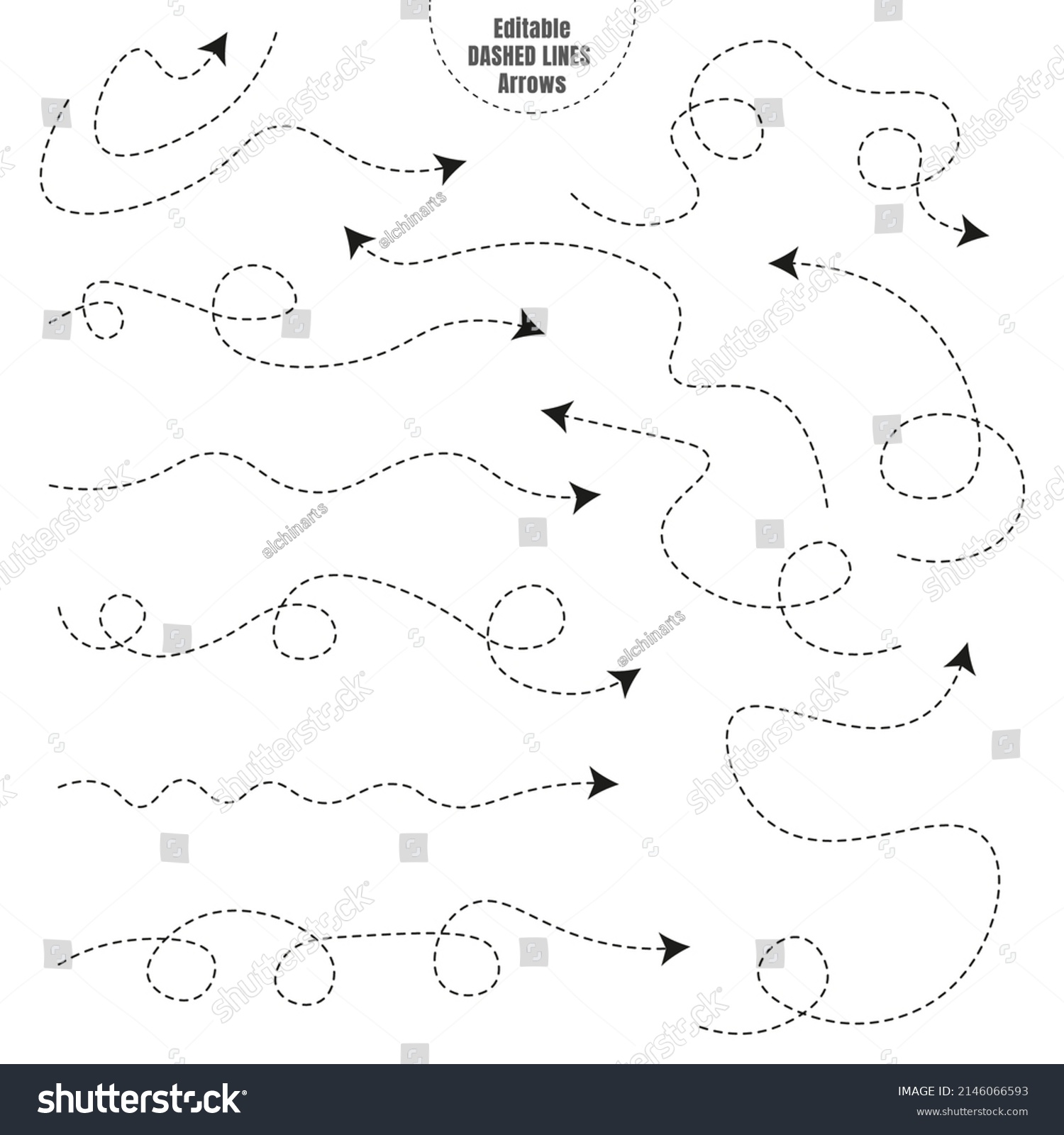 Dashed Line Arrows Collection Vector Set Stock Vector (Royalty Free ...