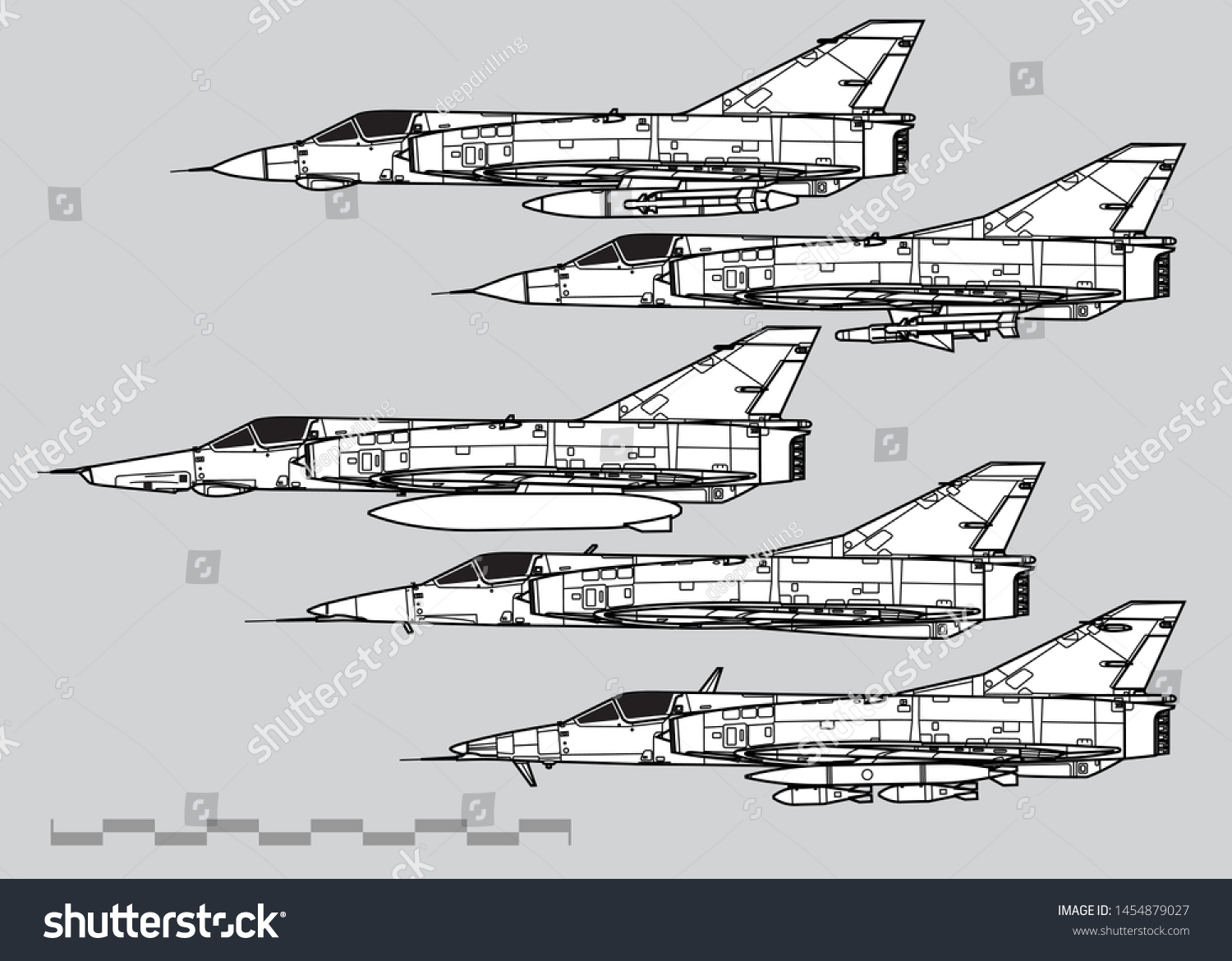 Dassault Mirage 3 Outline Vector Drawing Stok Vektör (Telifsiz ...