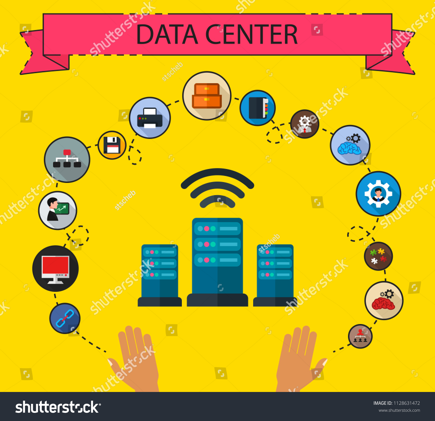 Data Center Flat Icons Concept Vector Stock Vector (Royalty Free ...